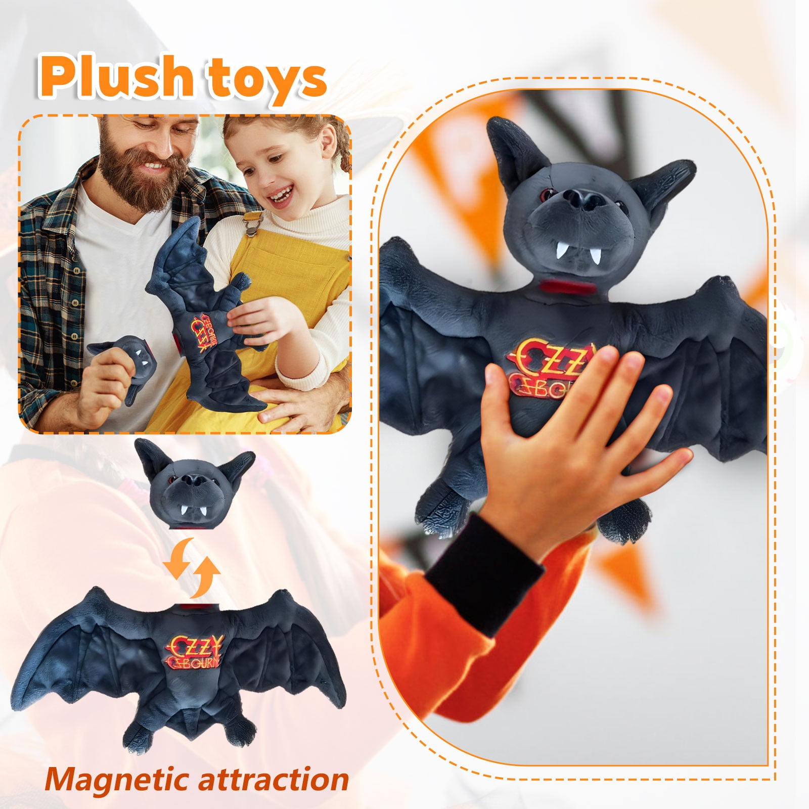 Magnetic Ozzy Osbourne Plush Bat Toys, 9.84" Magnetic Detachable Head ...
