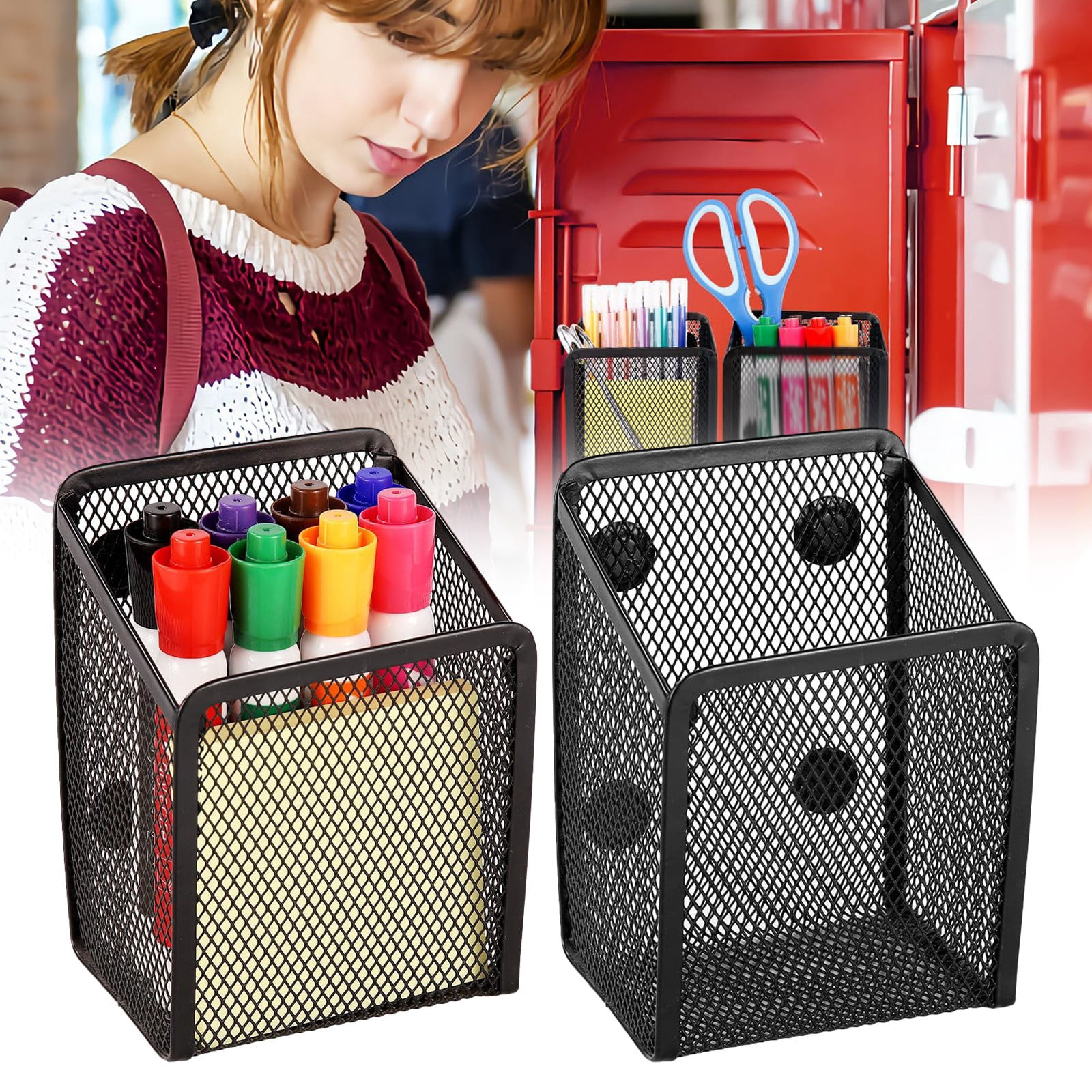 Magnetic Pencil Holder - Extra Strong Magnets Mesh Marker Holder ...