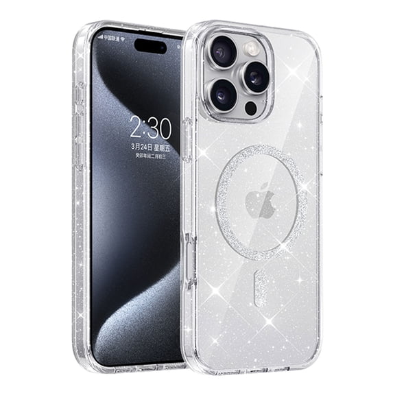 Magnetic Phone Case for iPhone 14 / iPhone 13, Clear Crystal Glitter ...
