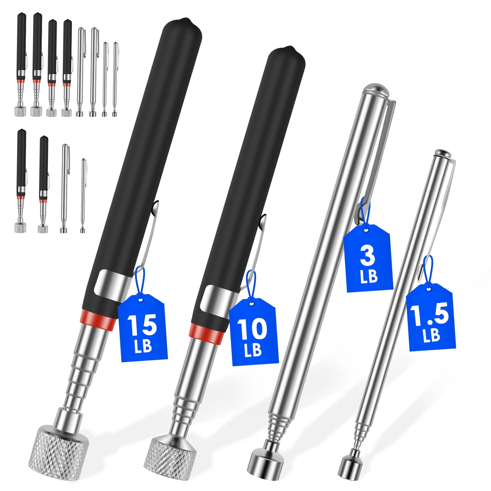 Magnetic Pick Up Tool 16 Pack Telescopic Magnet Stick (1.5LB 3LB 10LB ...