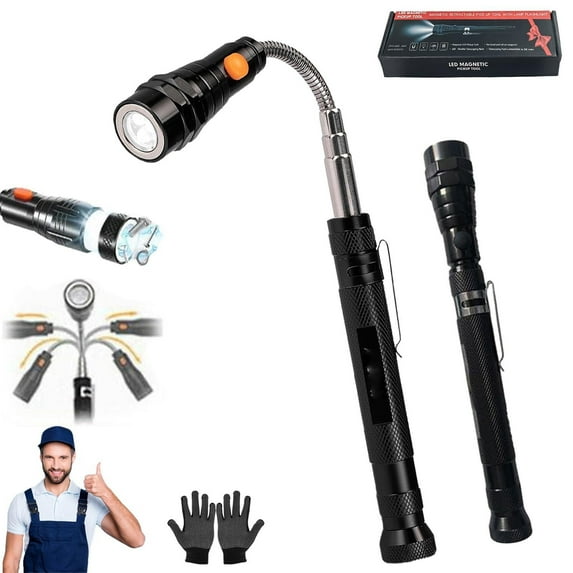 Magnetic Pickup Tool & Flashlight with LED Flashlight, 23.6 Inch ...