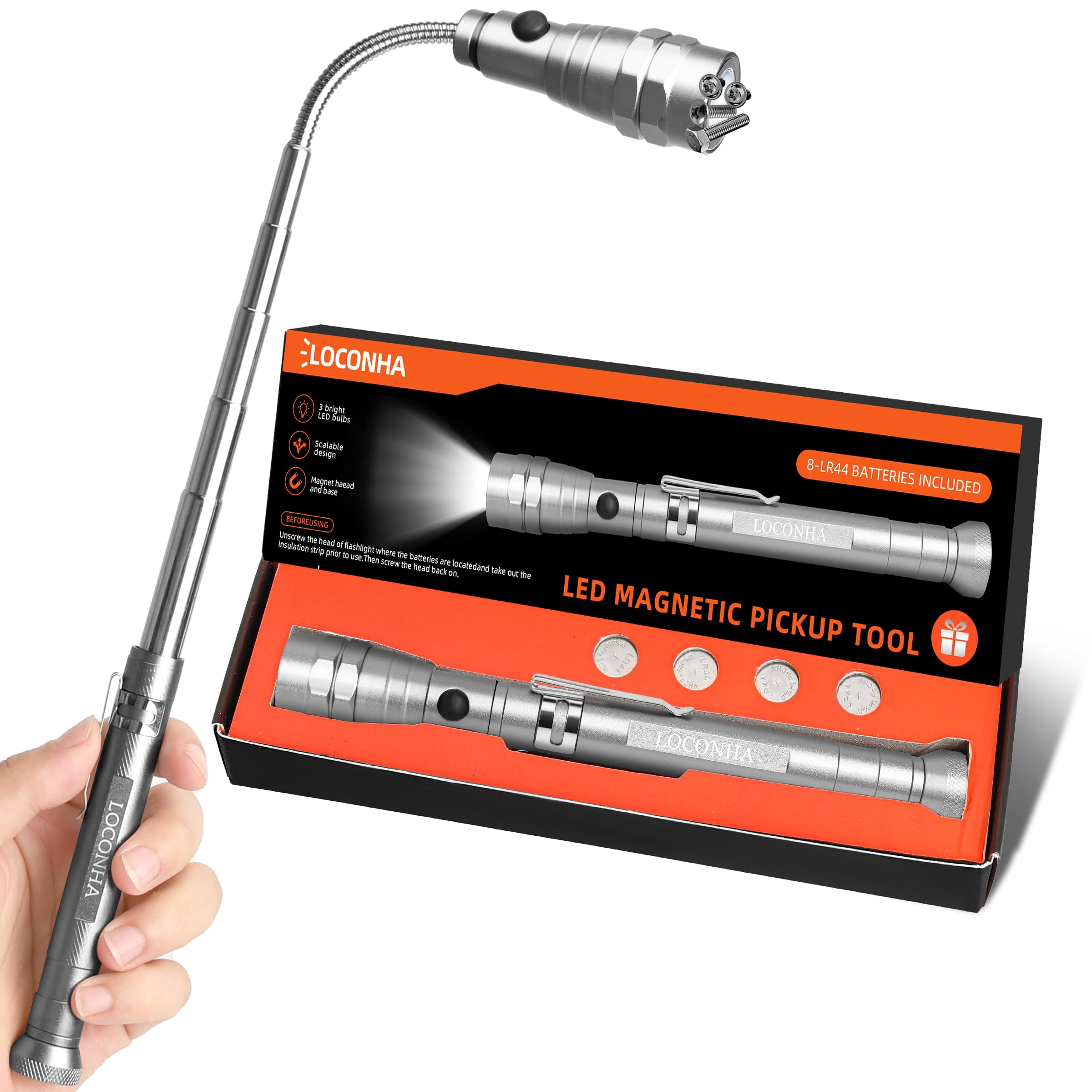 Magnetic Pickup Tool with LED Lights, Telescoping Magnet Flashlight ...