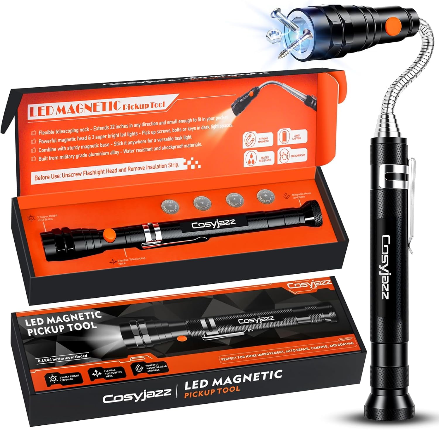 Magnetic Pickup Tool, Magnetic Flashlight Telescoping Magnet with LED ...