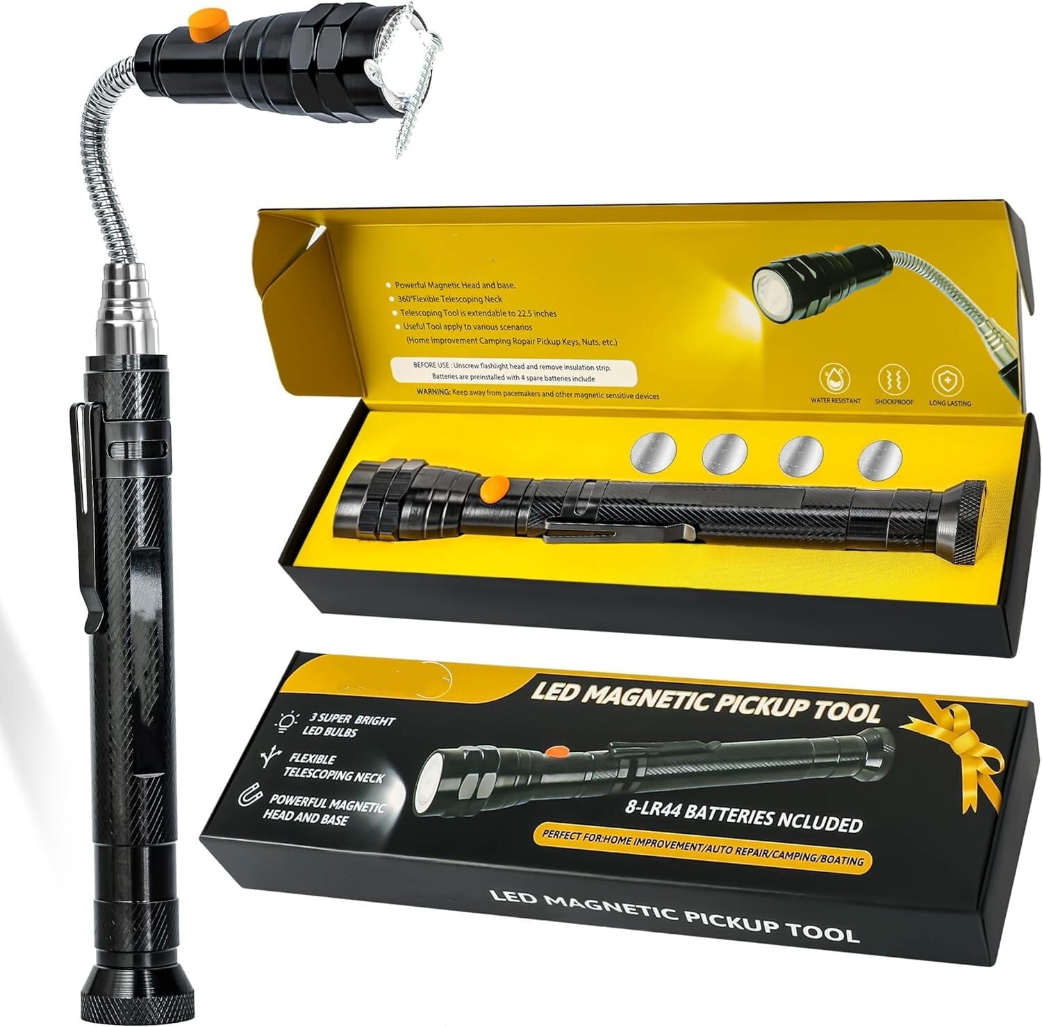 Magnetic Pickup Tool with LED Lights, Telescoping Magnet Flashlight ...