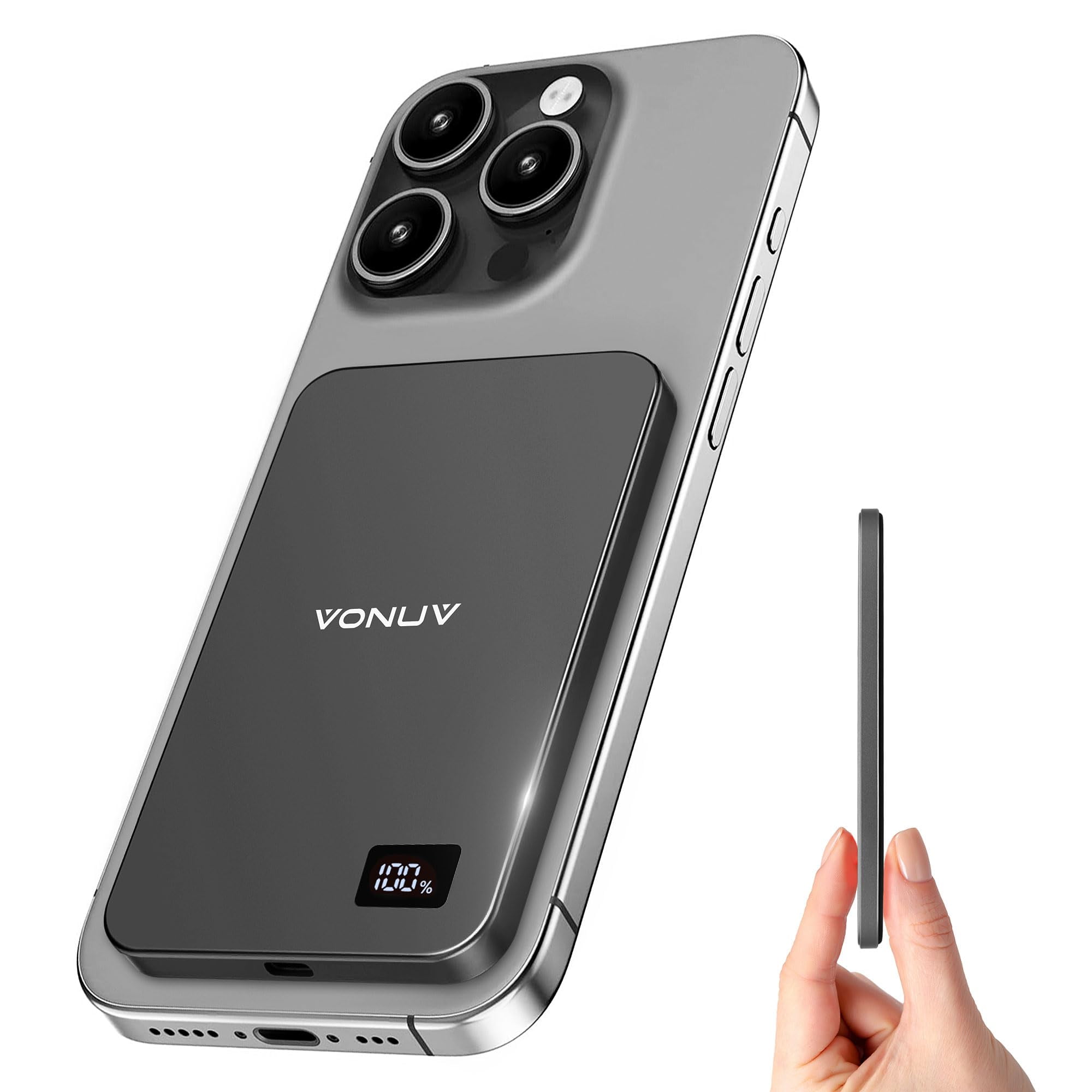 Magnetic Portable Charger 5000mAh, 15W Ultra Slim Wireless Portable ...