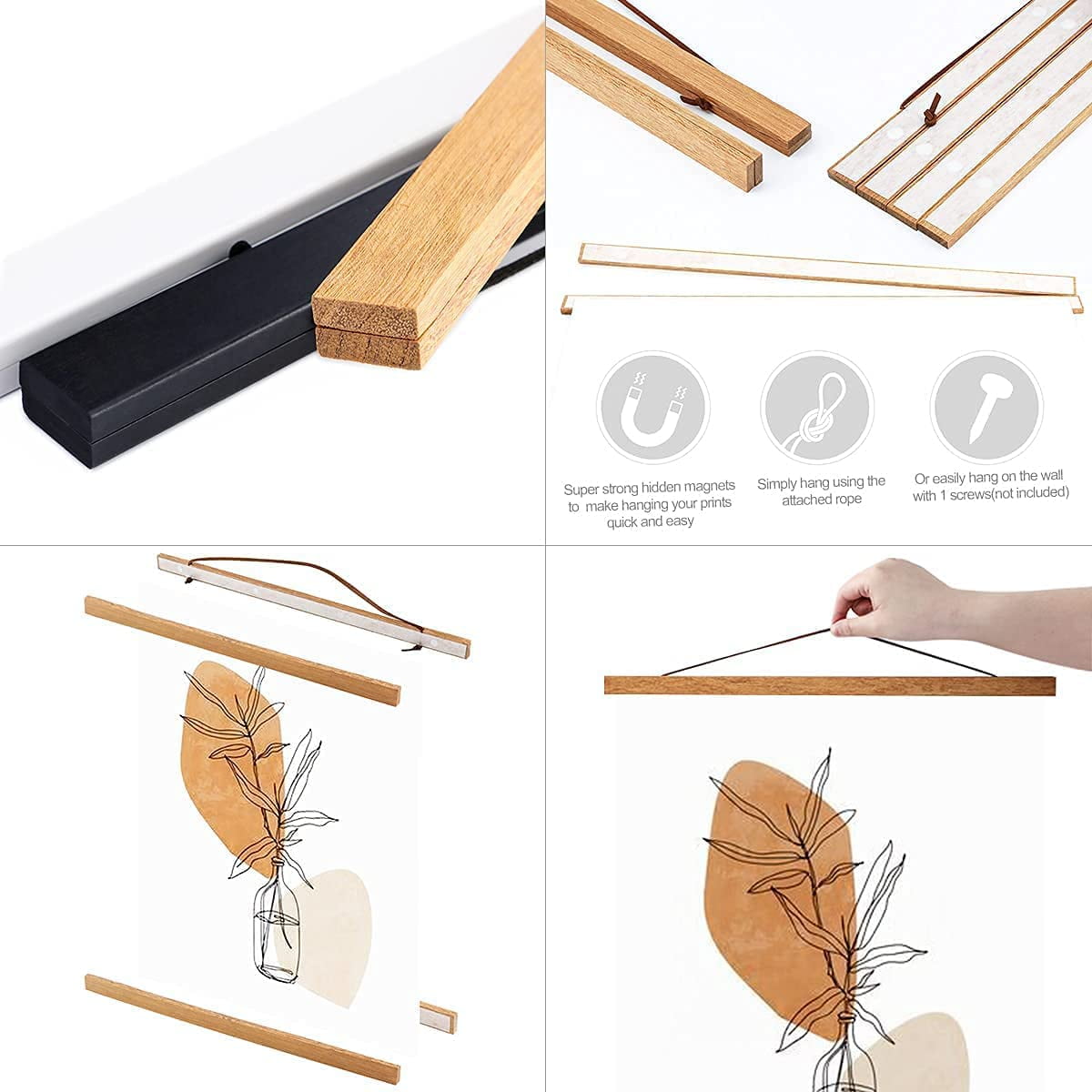 Magnetic Poster Hanger, Poster Frame Wood Wooden Magnet Print Posters ...