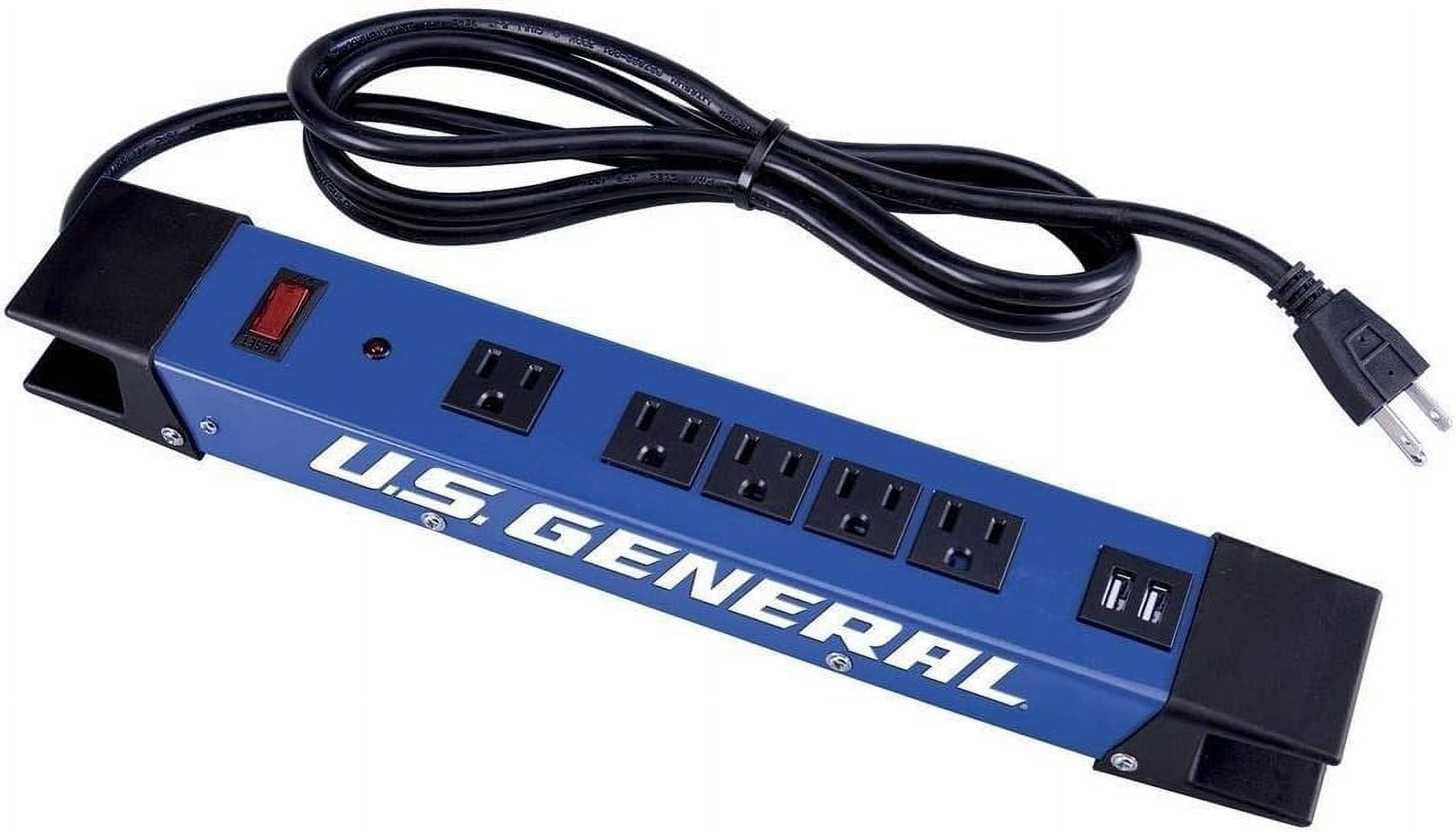 Magnetic Power Strip 5 Outlet Heavy Duty Metal Housing with 2 USB Ports ...