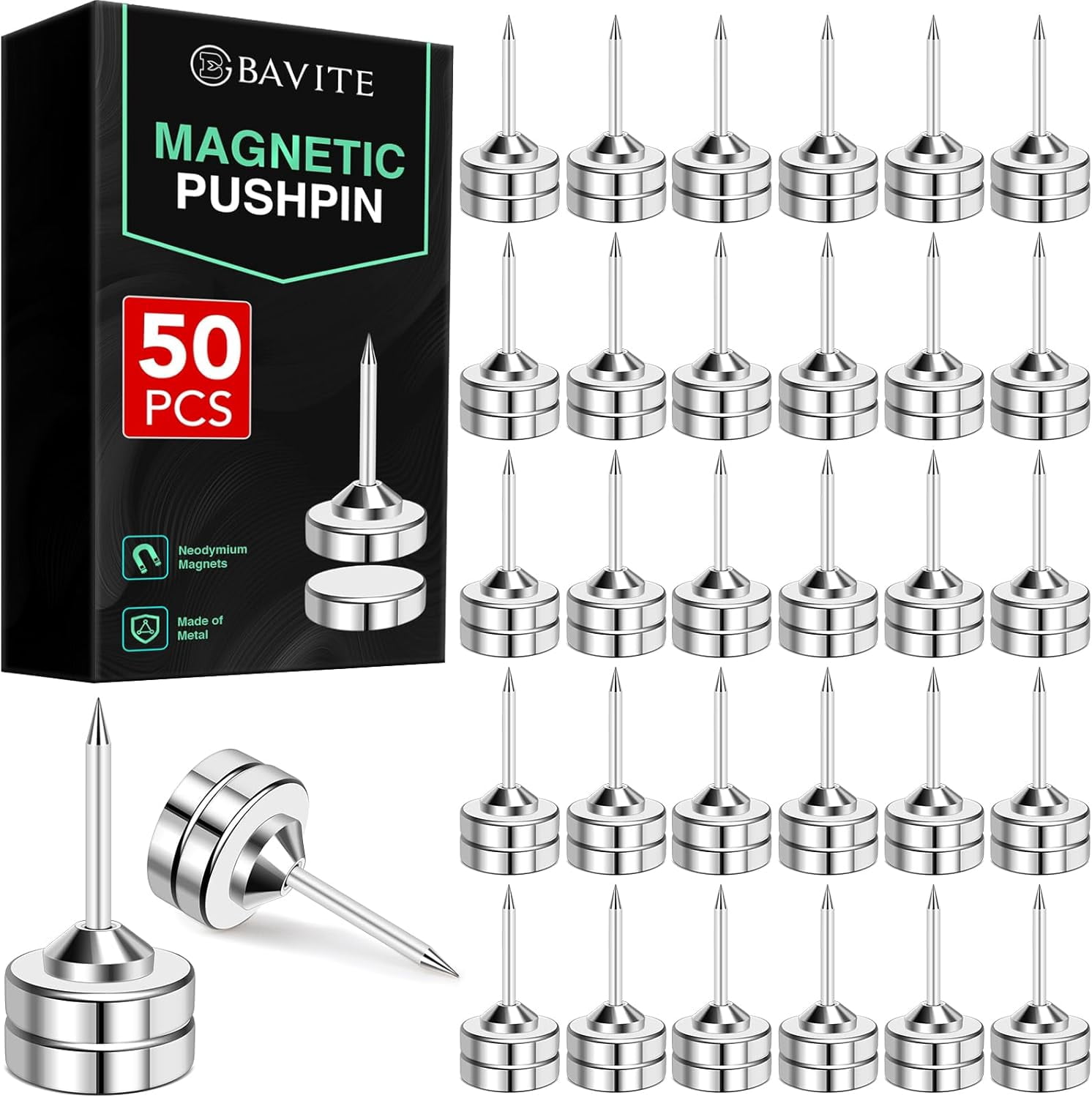 Magnetic Pushpins, 50 Sets Magnet Thumb Tacks for Whiteboard Wall Cork ...