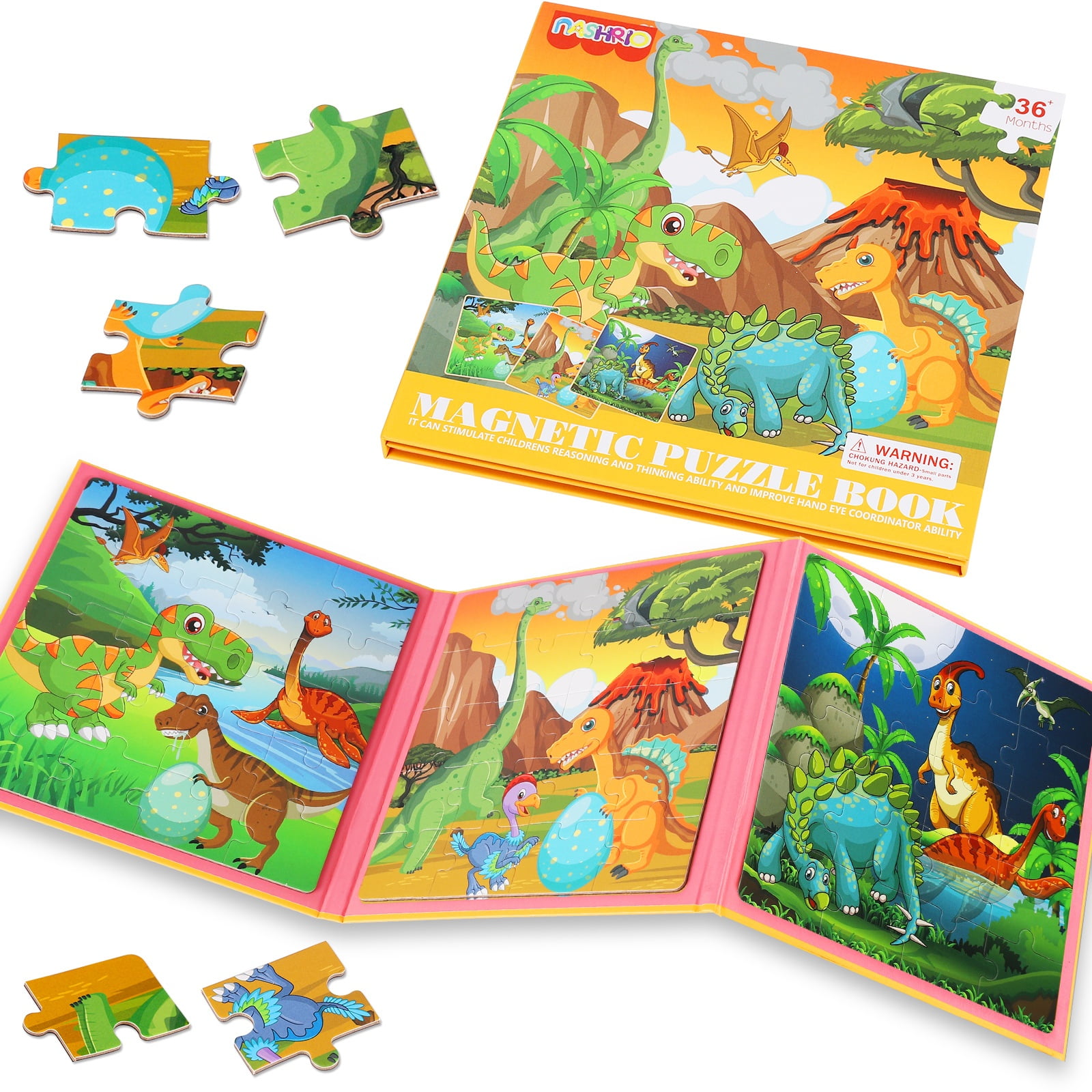 Magnetic Puzzles for Kids Ages 4-6, 20-Piece Travel Toys Dinosaur ...