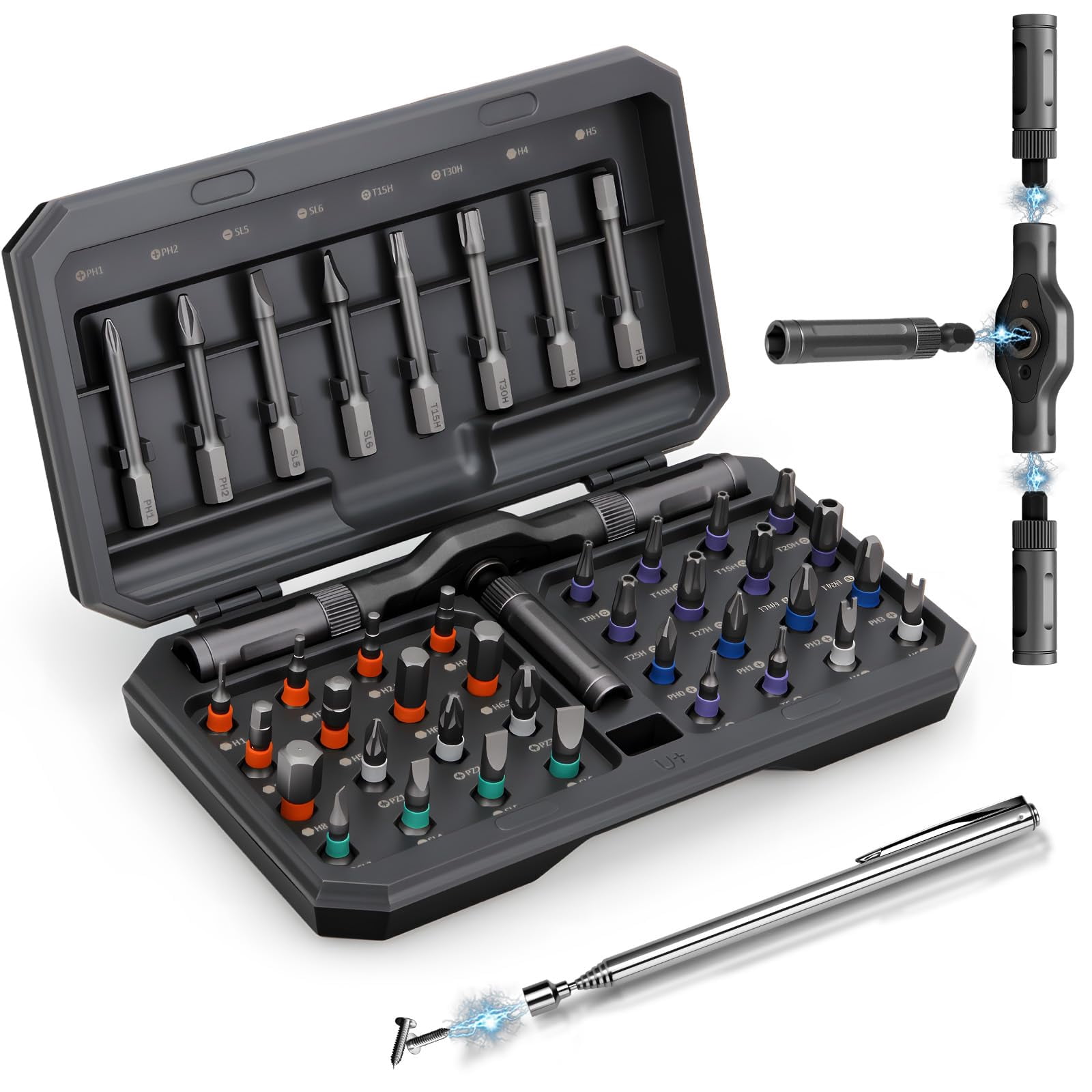 Magnetic Ratchet Screwdriver Set, 42 + 1 T Handle Ratchet Screwdriver ...