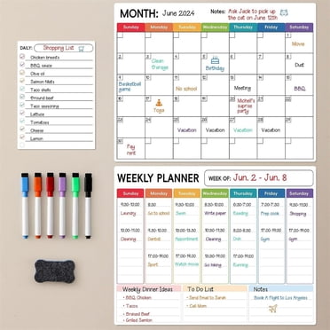 Large Dry-Erase Magnetic Weekly Calendar + Free Bonus: 3 Grocery/to-Do ...