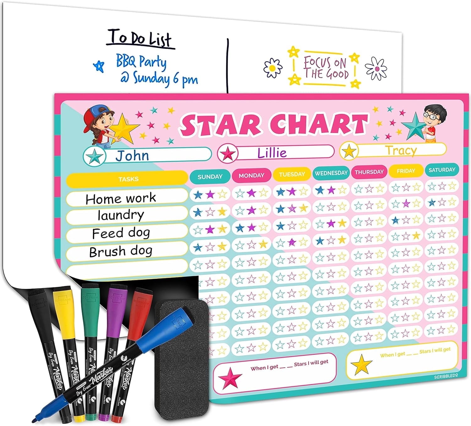 Magnetic Reward Chart for Kids Dry Erase 13” X 17” Multiple Kids ...