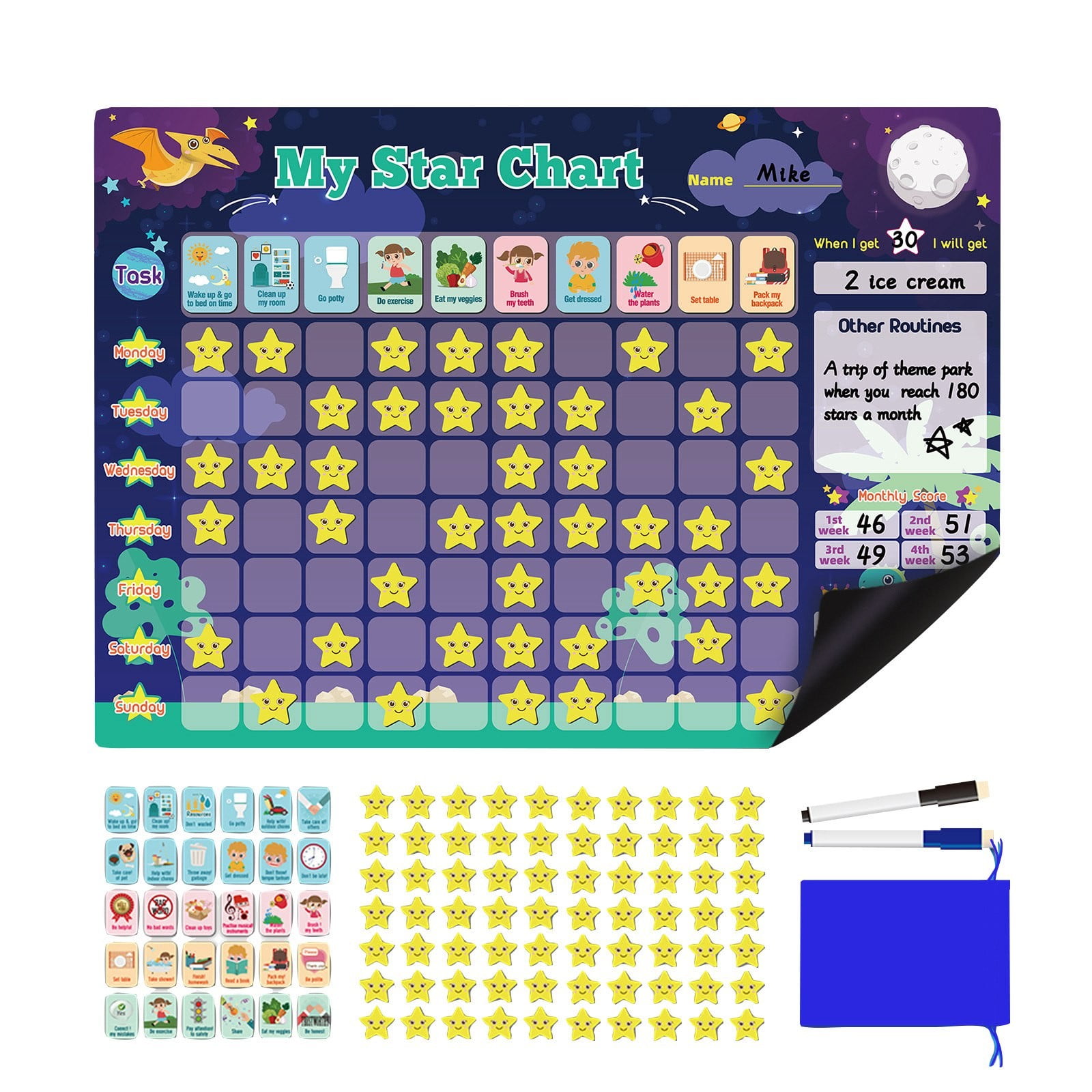 Magnetic Reward Chart for Kids - Star Chart for Kids Behavior Tracking ...