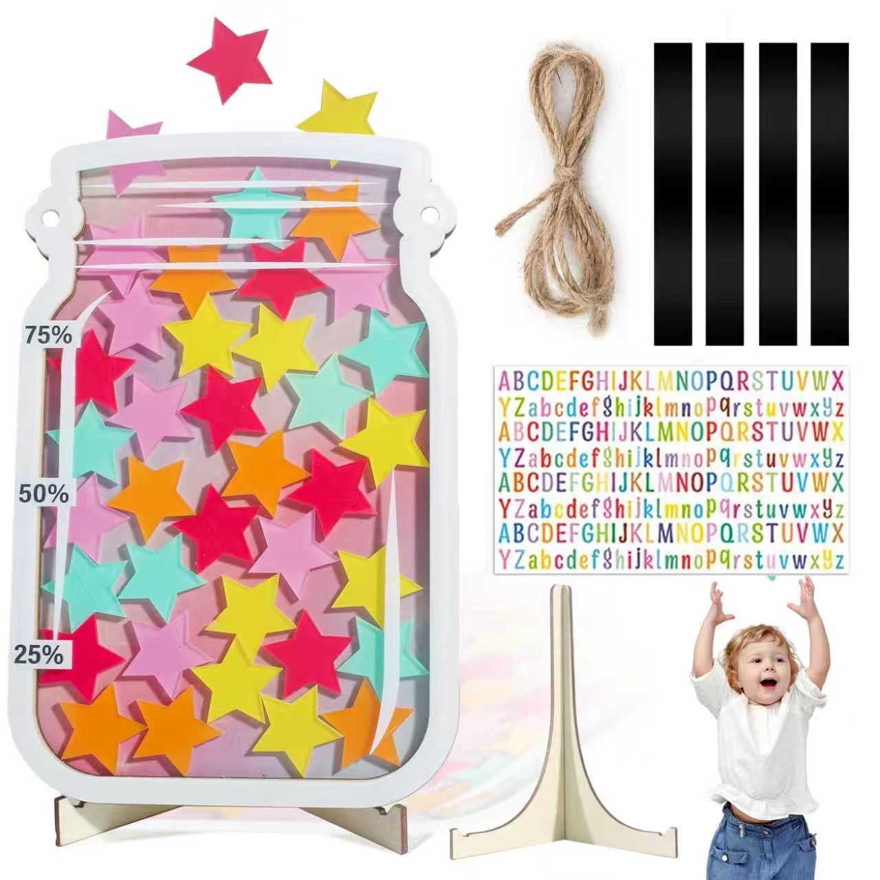 Magnetic Reward Jar, Star Jar with Colorful Letter Stickers, Ideal for ...