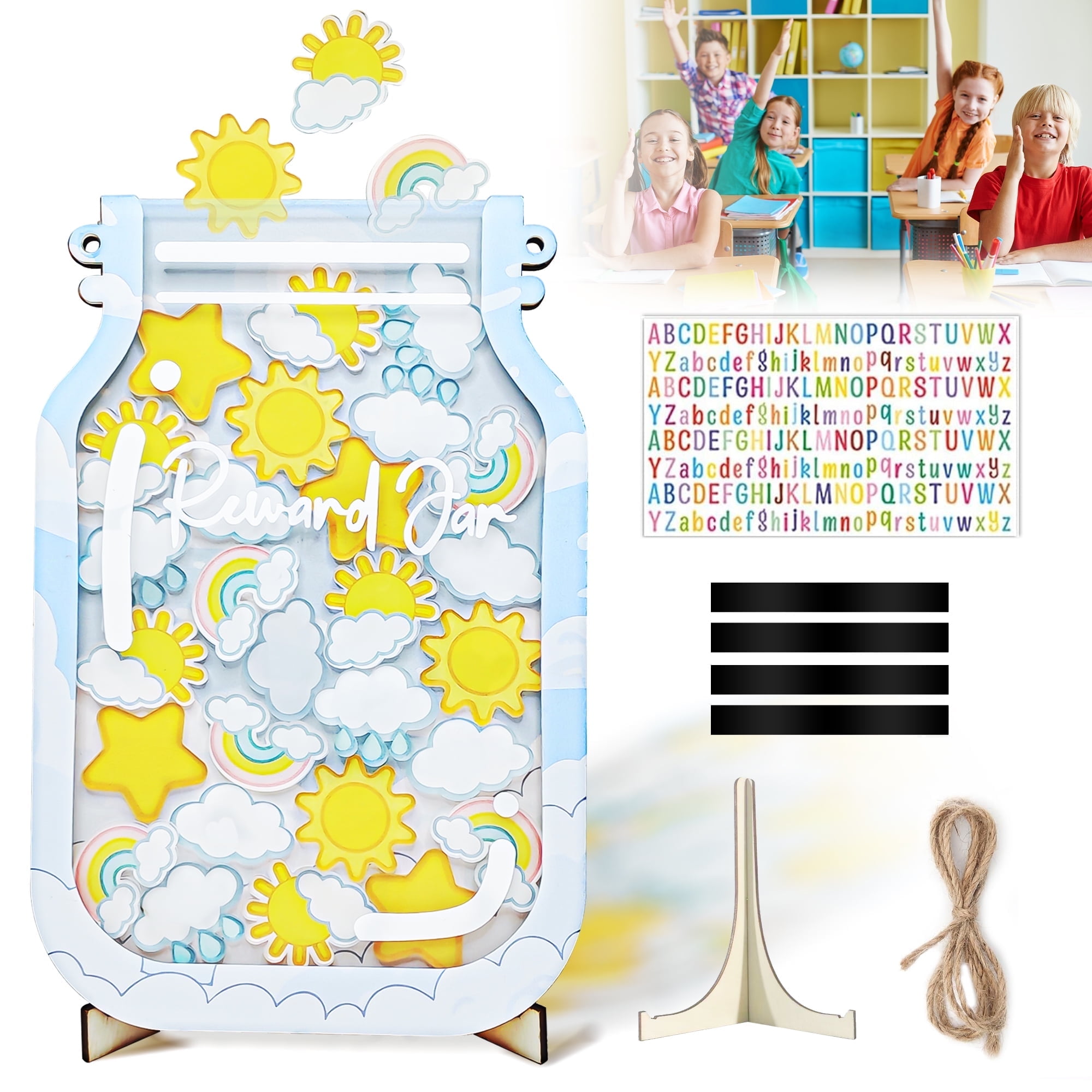 Magnetic Reward Jars,Sky Jar with Colorful Letter Stickers,Incentive ...