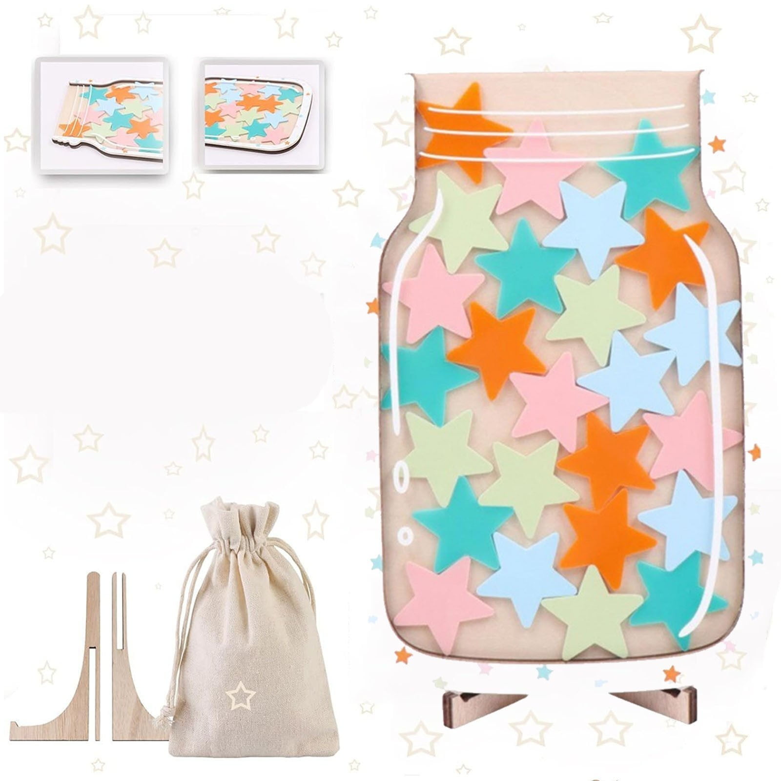 Magnetic Rewards Chart, Kids Classroom Star Jar with Wooden Base ...