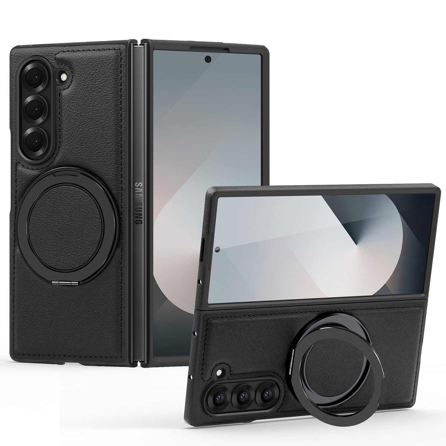 Magnetic Ring Stand Case for Samsung Galaxy Z Fold 6, with 360°Rotatable Ring Holder, Compatible ...