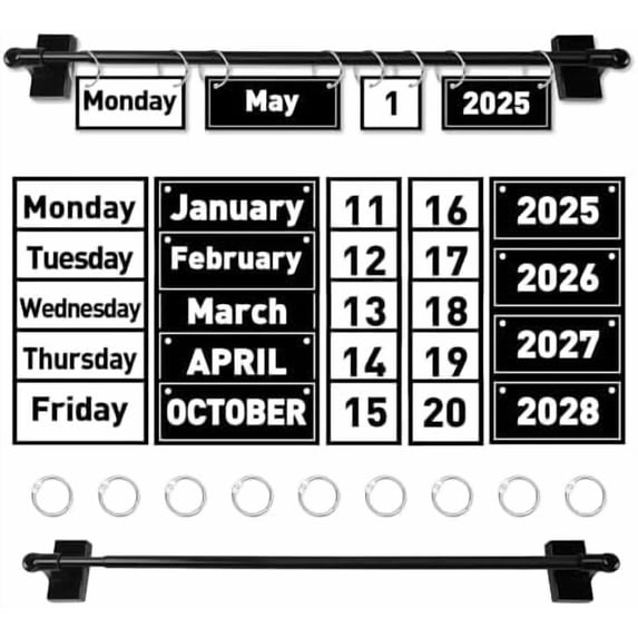 Magnetic Rod Black and White Flip Calendar for Classroom, Classroom ...