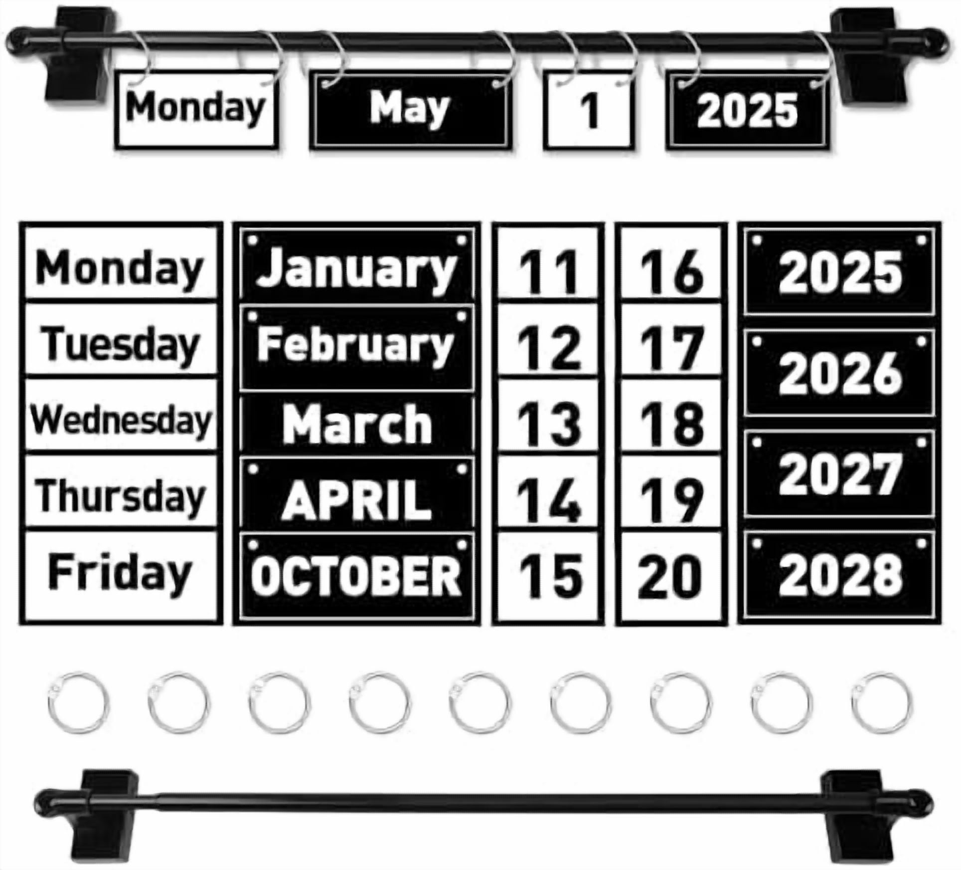 Magnetic Rod Black and White Flip Calendar for Classroom, Classroom ...