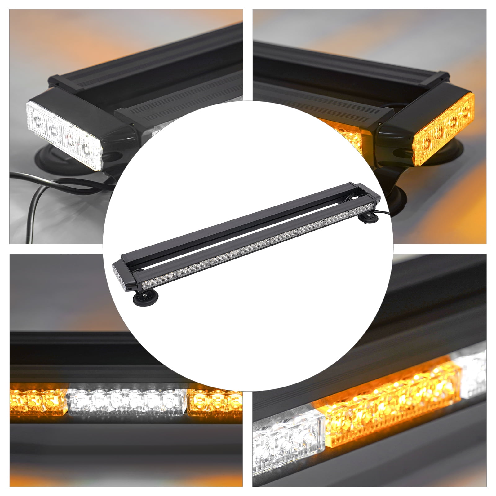 Magnetic Roof Strobe Light - 104 LED Beads Amber+White Warning Light, 5m Power Cord for ...