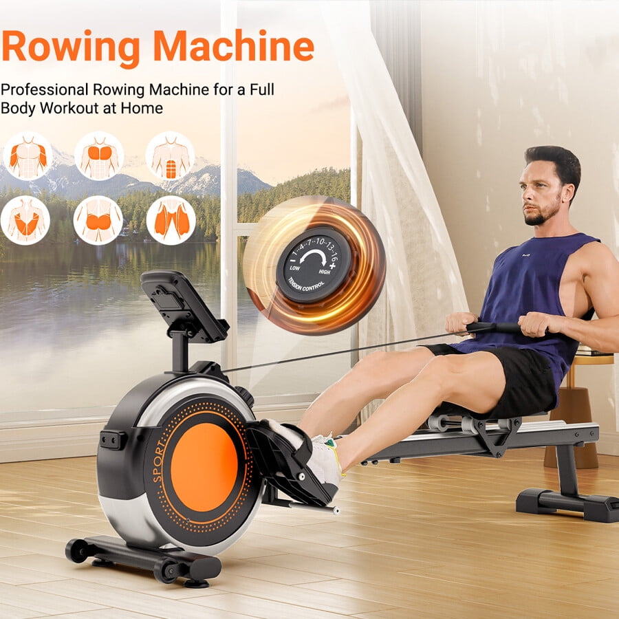 Magnetic Rowing Machine 16 Levels of Quiet Resistance Dual Slide Rail ...