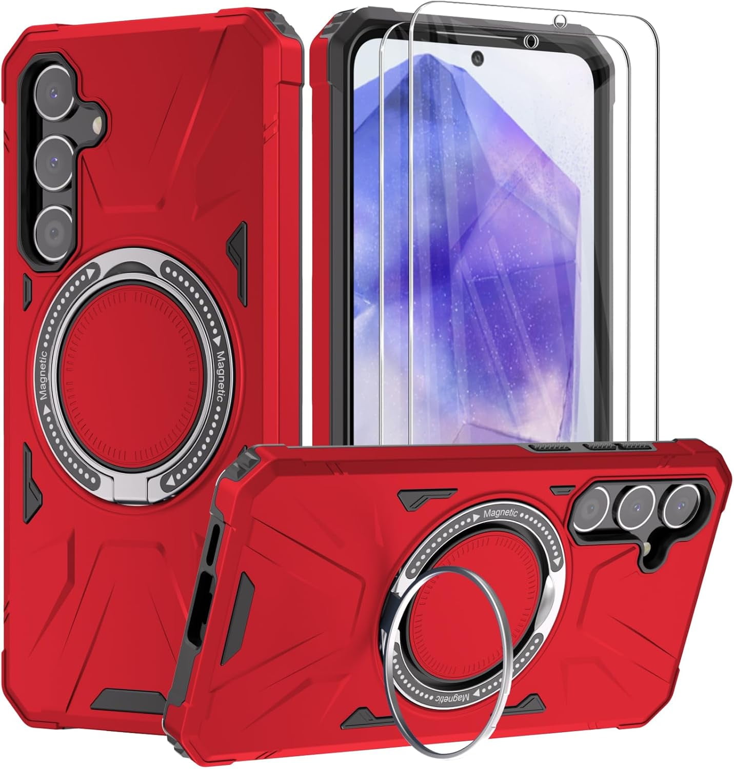 Magnetic for Samsung Galaxy A55 5G Case with Stand with 2 Pack Screen Protector [Compatible with ...