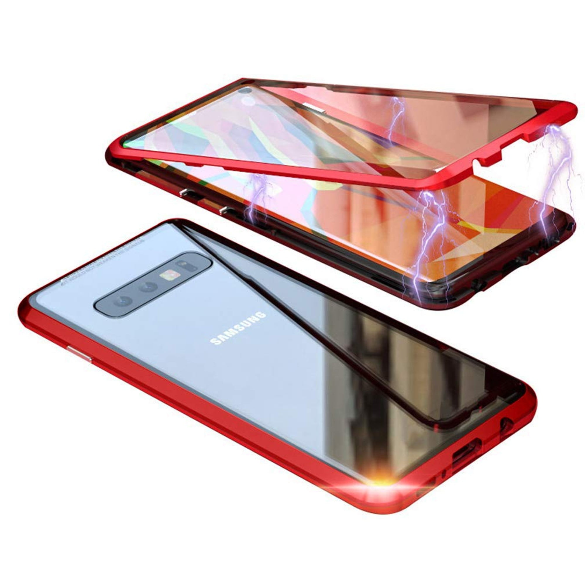 Magnetic Samsung Galaxy S10 Case (Red) Double Sided Tempered Glass ...