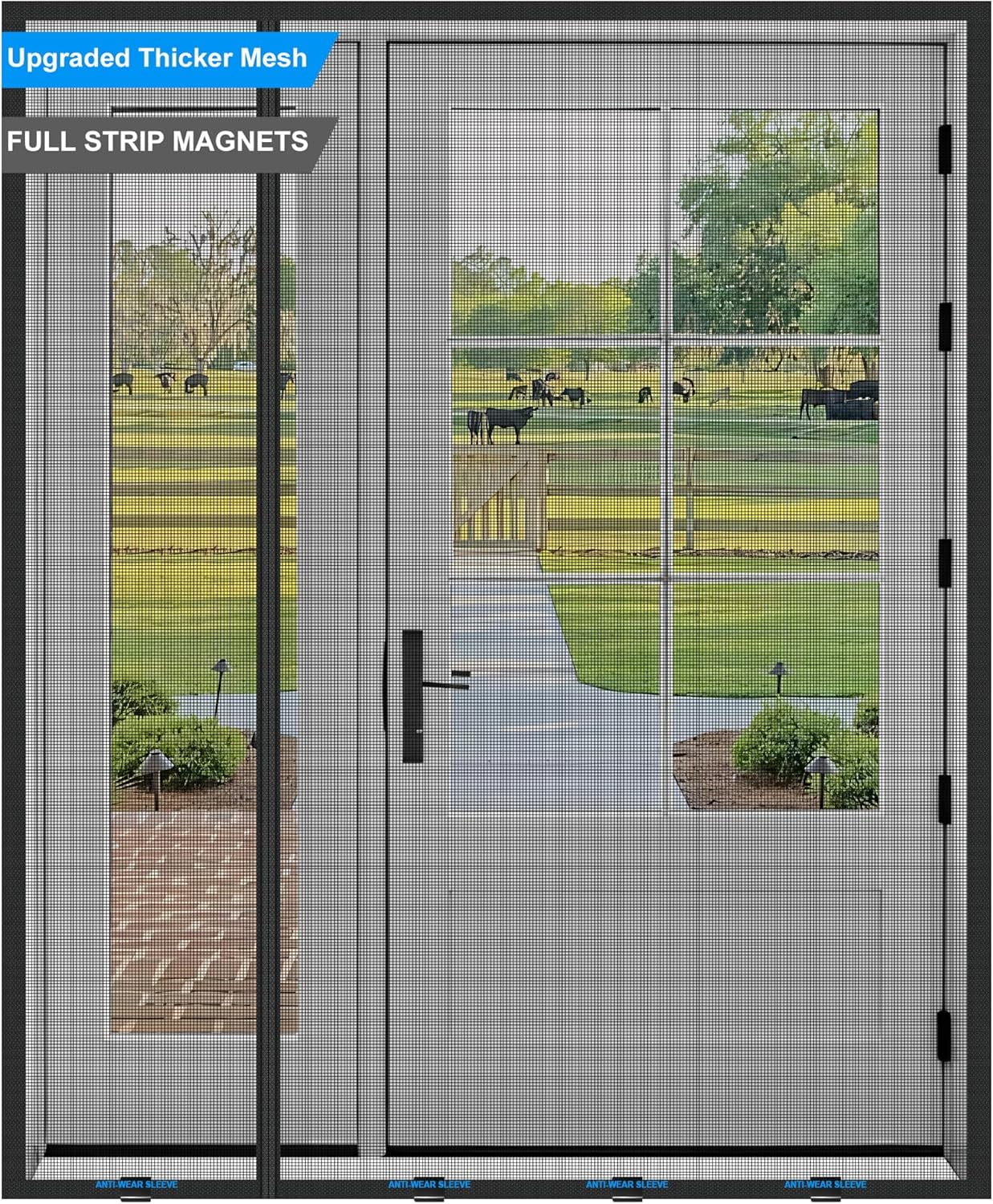 Magnetic Screen Door Thicker 265g/㎡ Mesh, Reversible Left Right Side ...