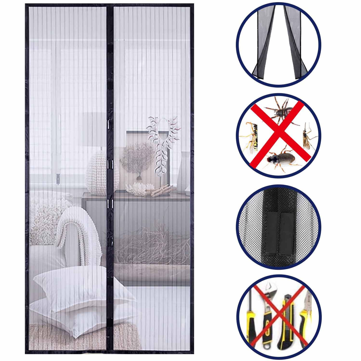 eFBeauty Magnetic Screen Door Mesh Curtain, Full Frame 39x83 Inches ...
