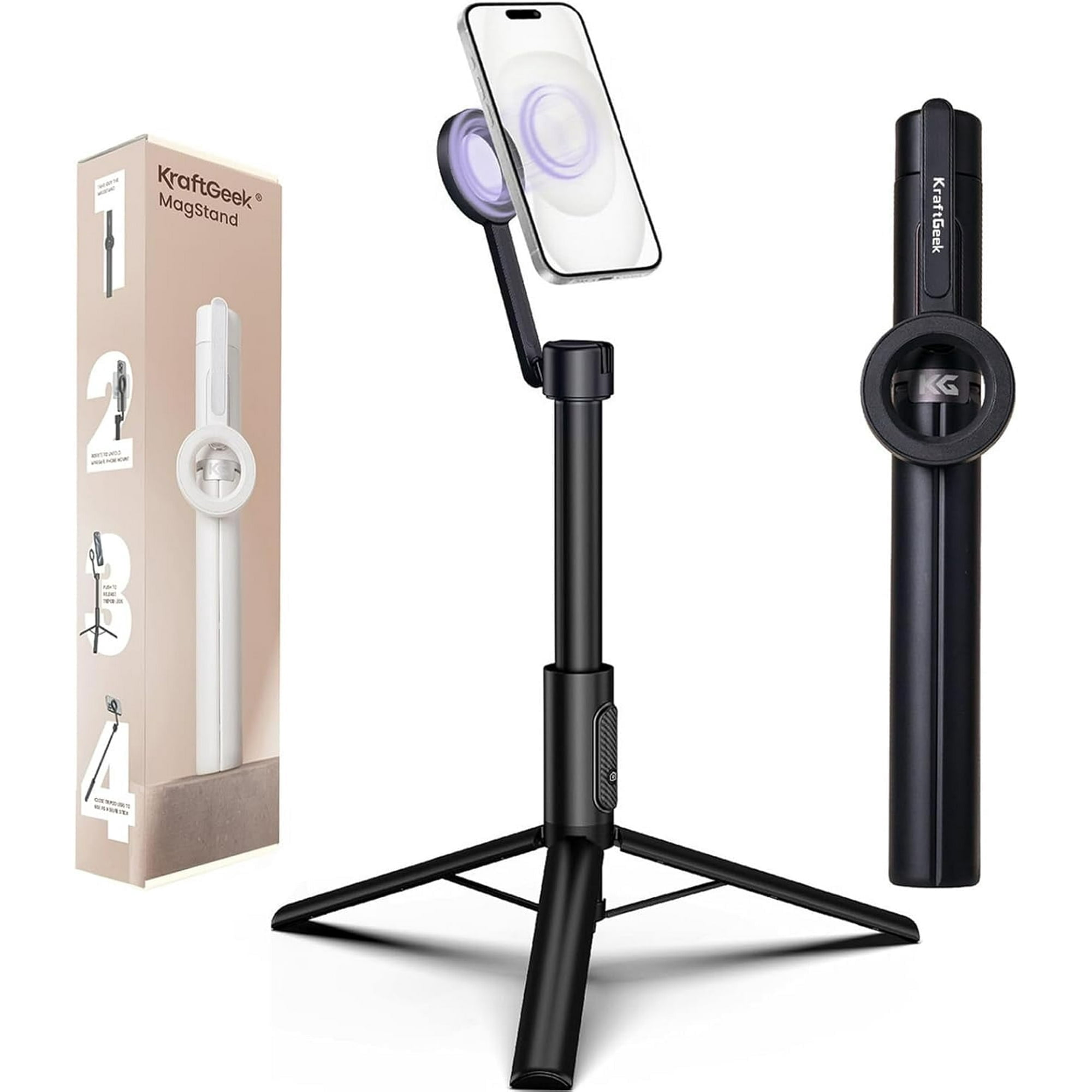 KraftGeek Magnetic Tripod for iPhone, 64" Selfie Stick for iPhone ...