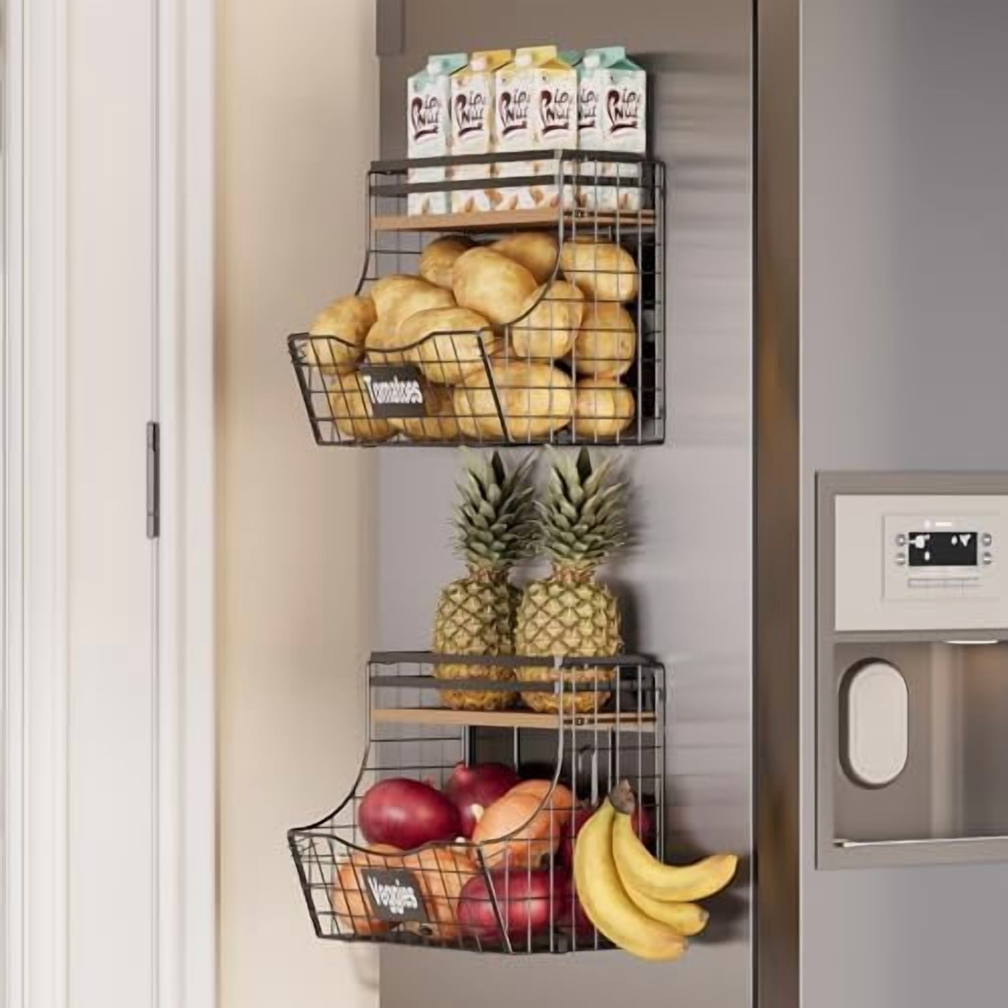 Magnetic Shelf for Fridge with Adjustable Wood Lid & Nameplate, Fruit ...