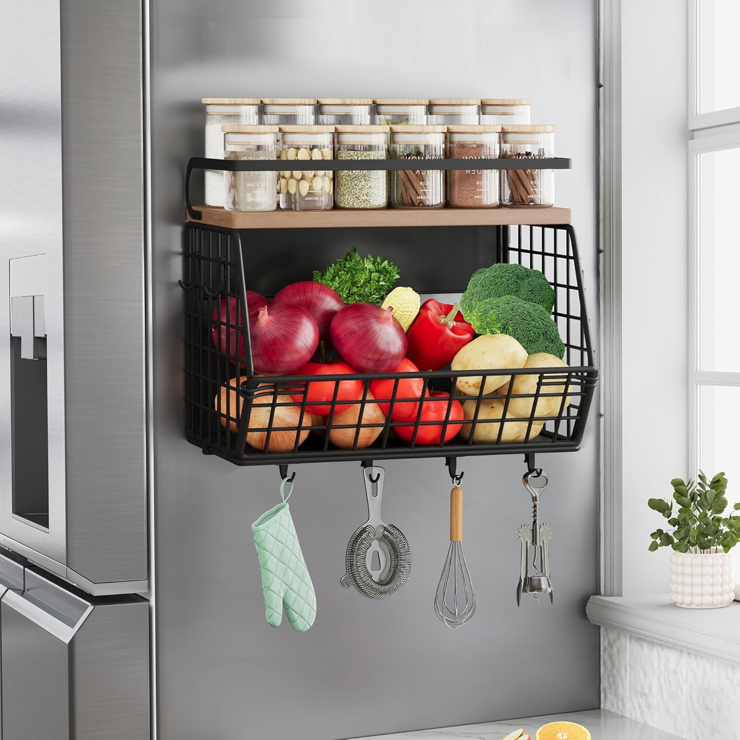 Magnetic Shelf for Fridge, Spice,Snack,Fruit Vegetable Storage Basket ...
