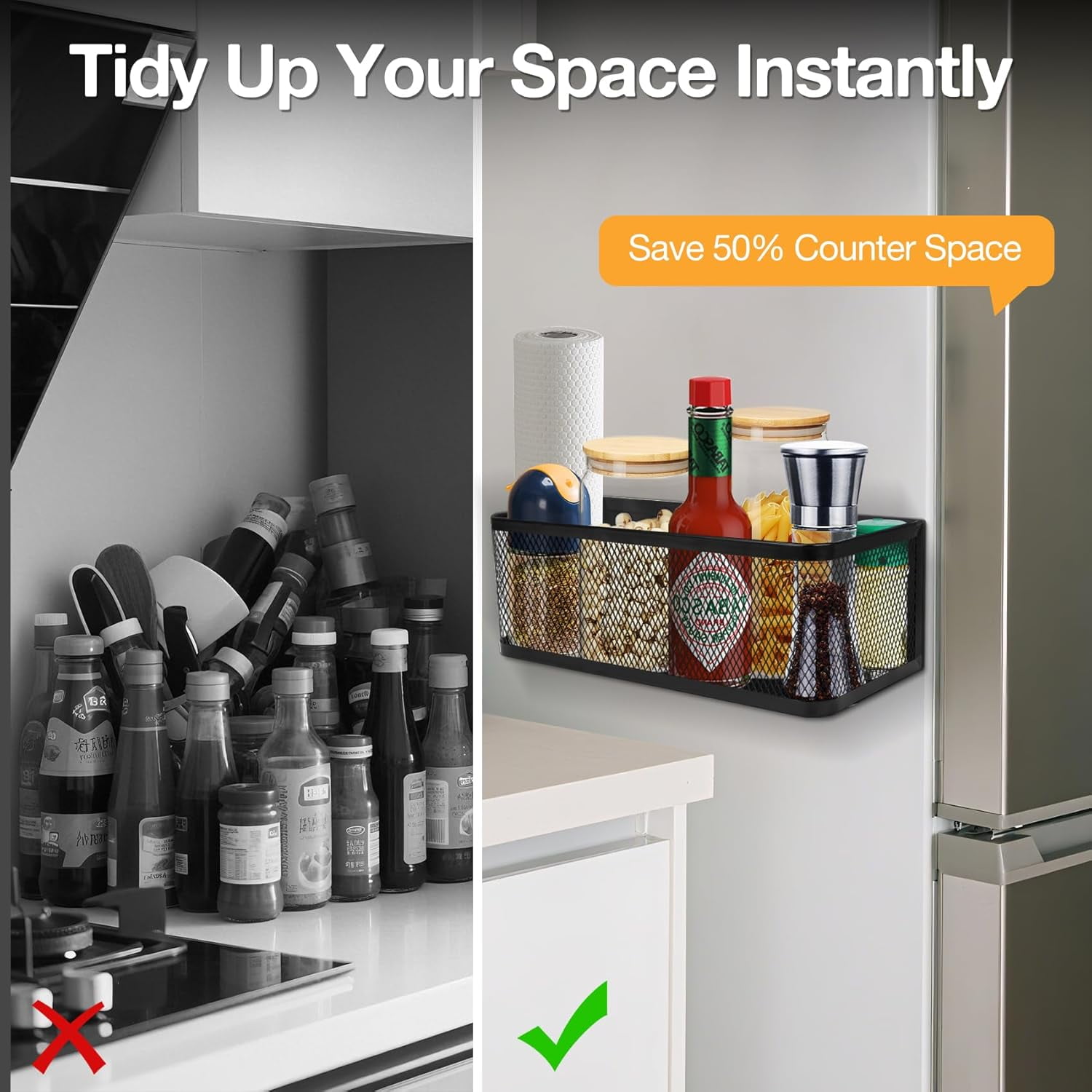Magnetic Shelf for Fridge - Strong Hold Organizer Basket for Fridge ...