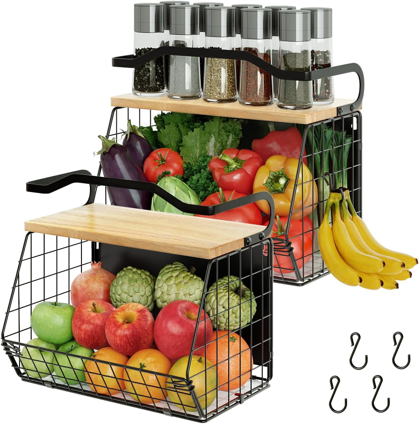 Magnetic Shelf for Fridge with Wood Lid, Fruit Potato and Onion Storage ...