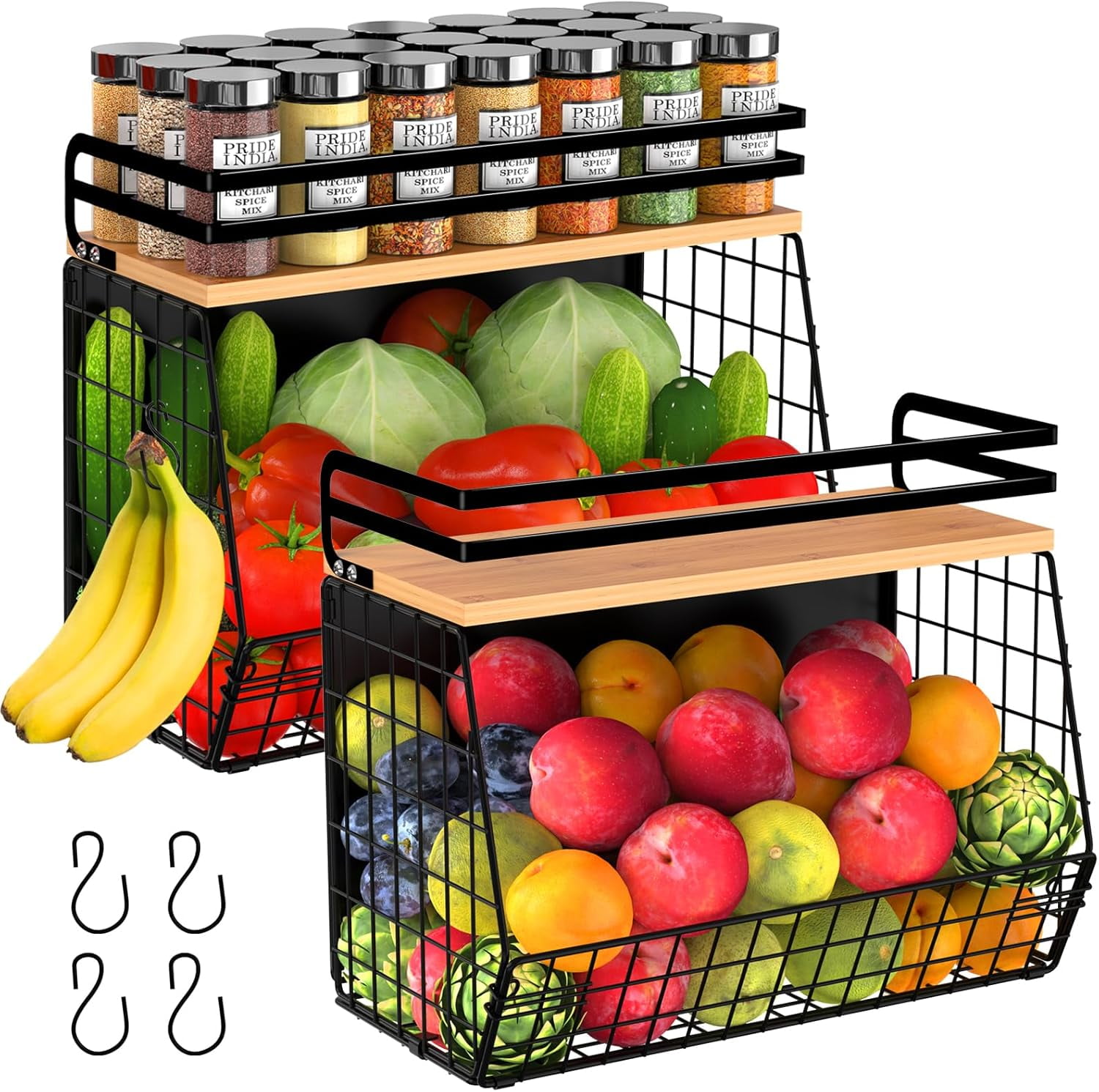 Magnetic Shelf for Fridge with Wood Lid, Fruit Potato & Onion Storage ...