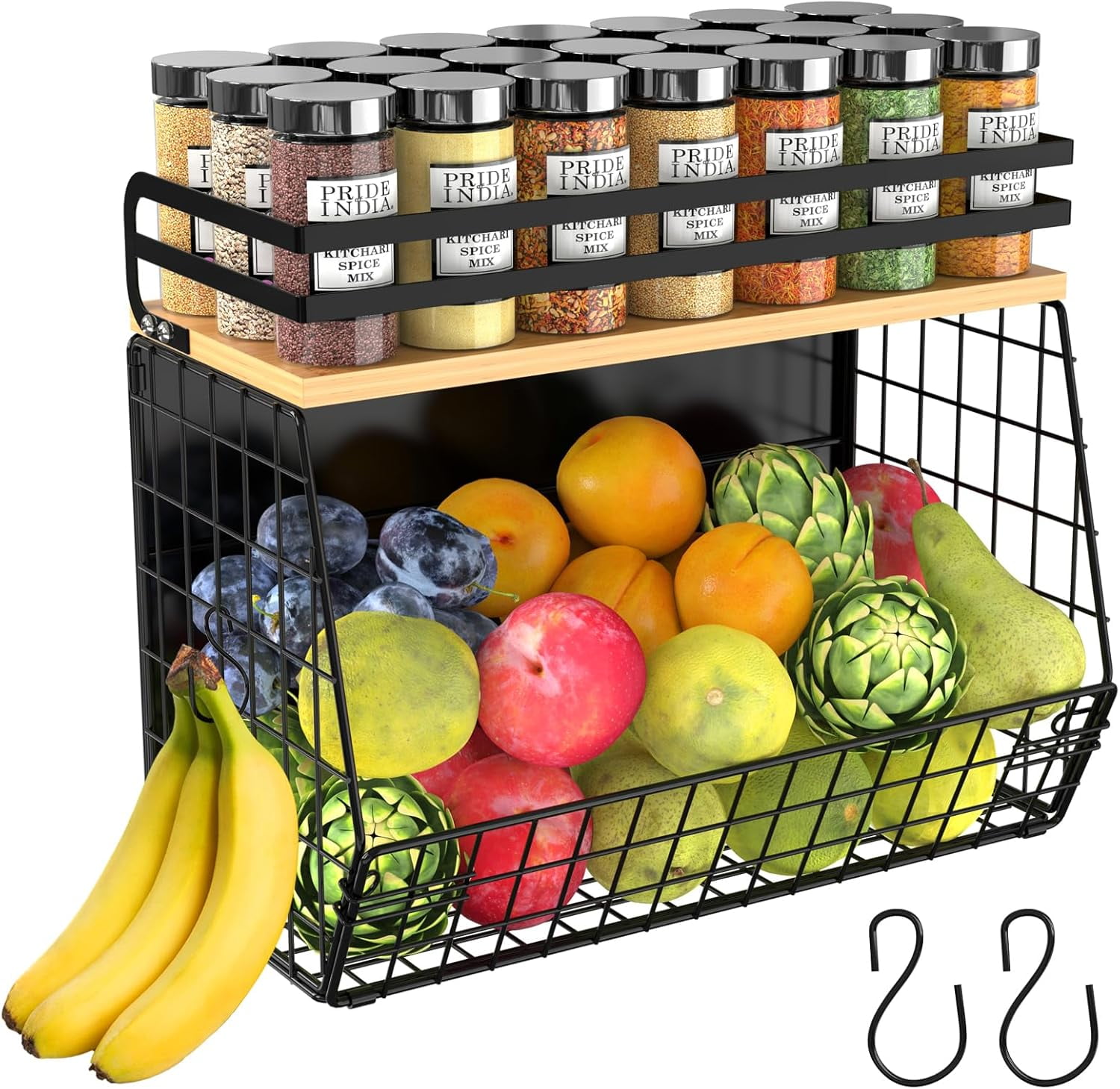 Magnetic Shelf for Fridge with Wood Lid, Fruit Potato & Onion Storage ...