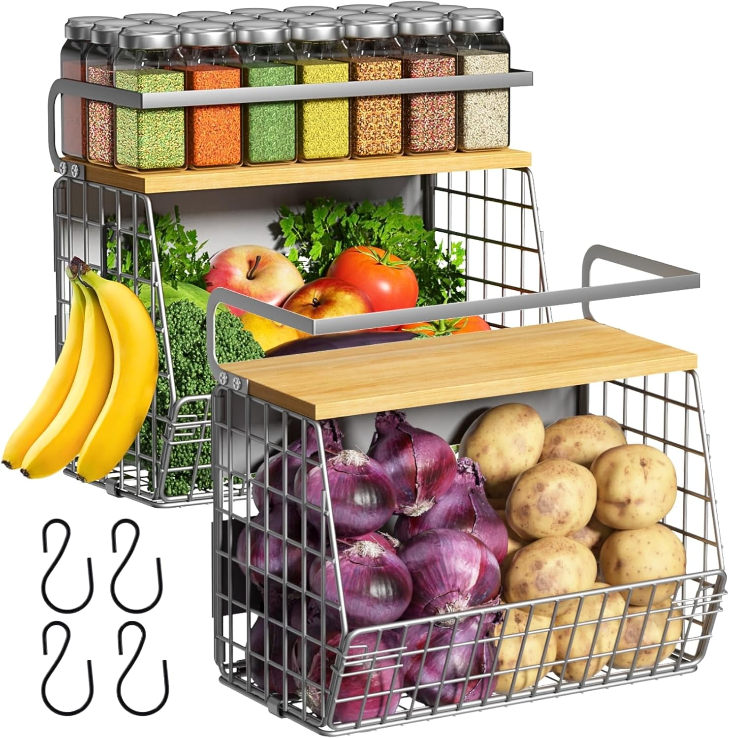 Magnetic Shelf for Fridge with Wood Lid, Fruit Potato and Onion Storage ...