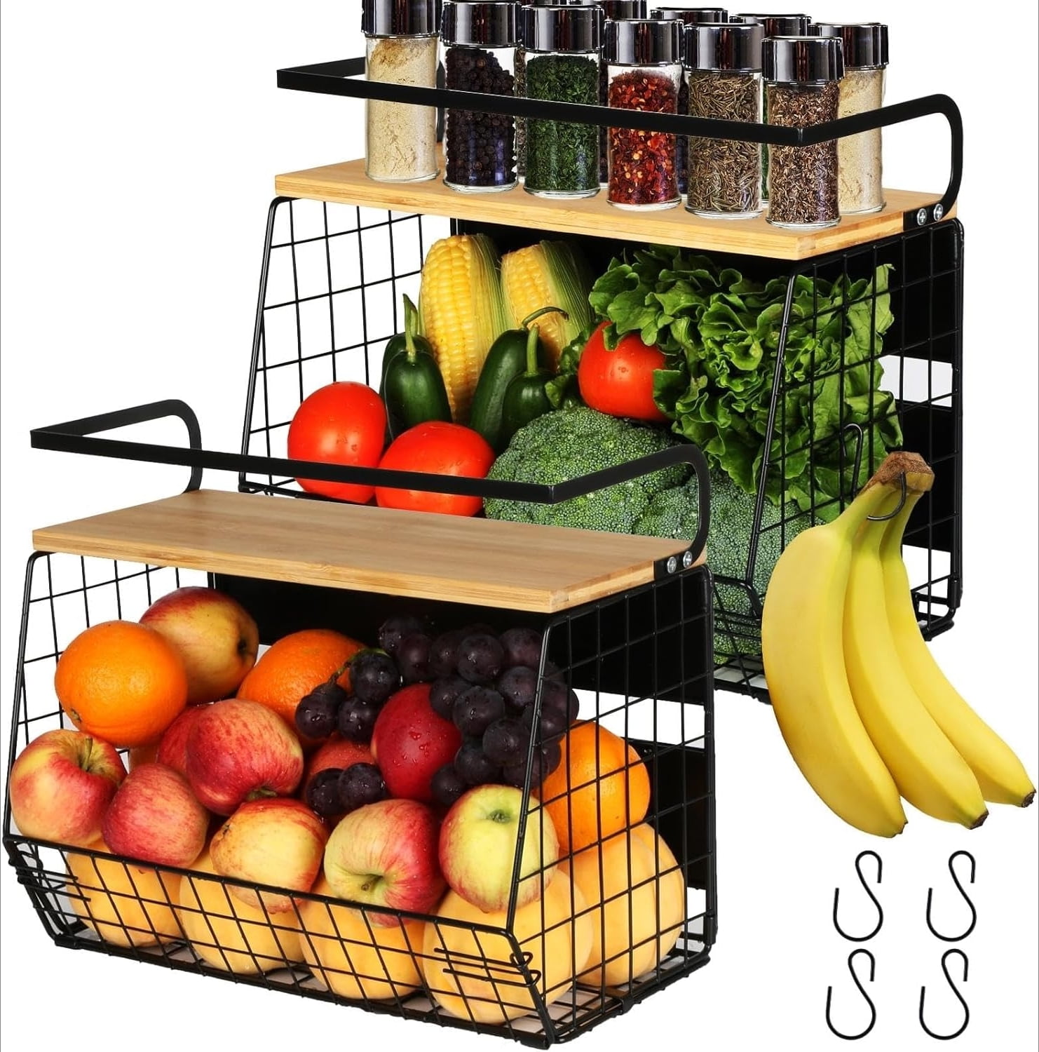 Magnetic Shelf for Fridge with Wood Lid, Fruit Potato and Onion Storage ...