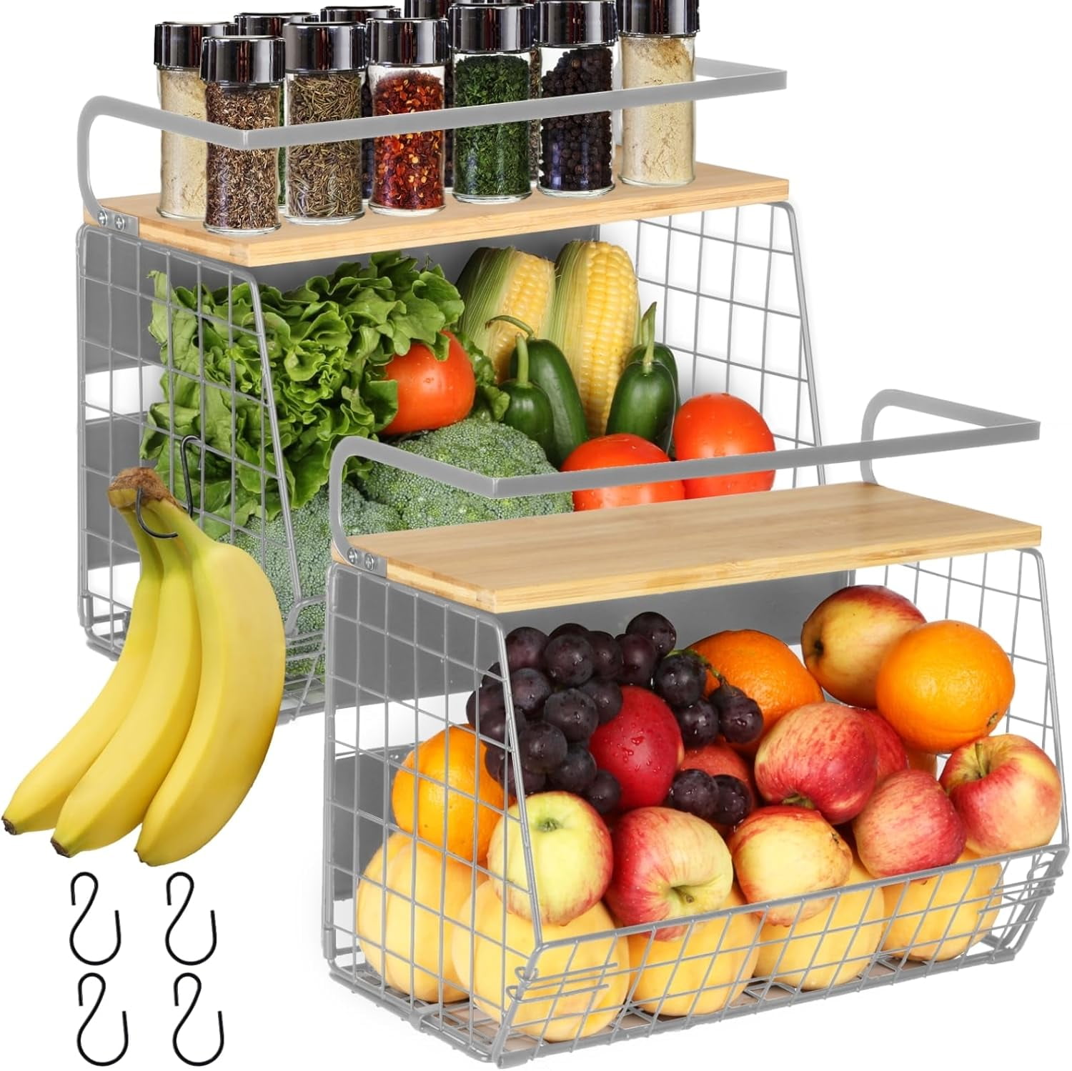 Magnetic Shelf for Fridge with Wood Lid, Fruit Potato and Onion Storage ...