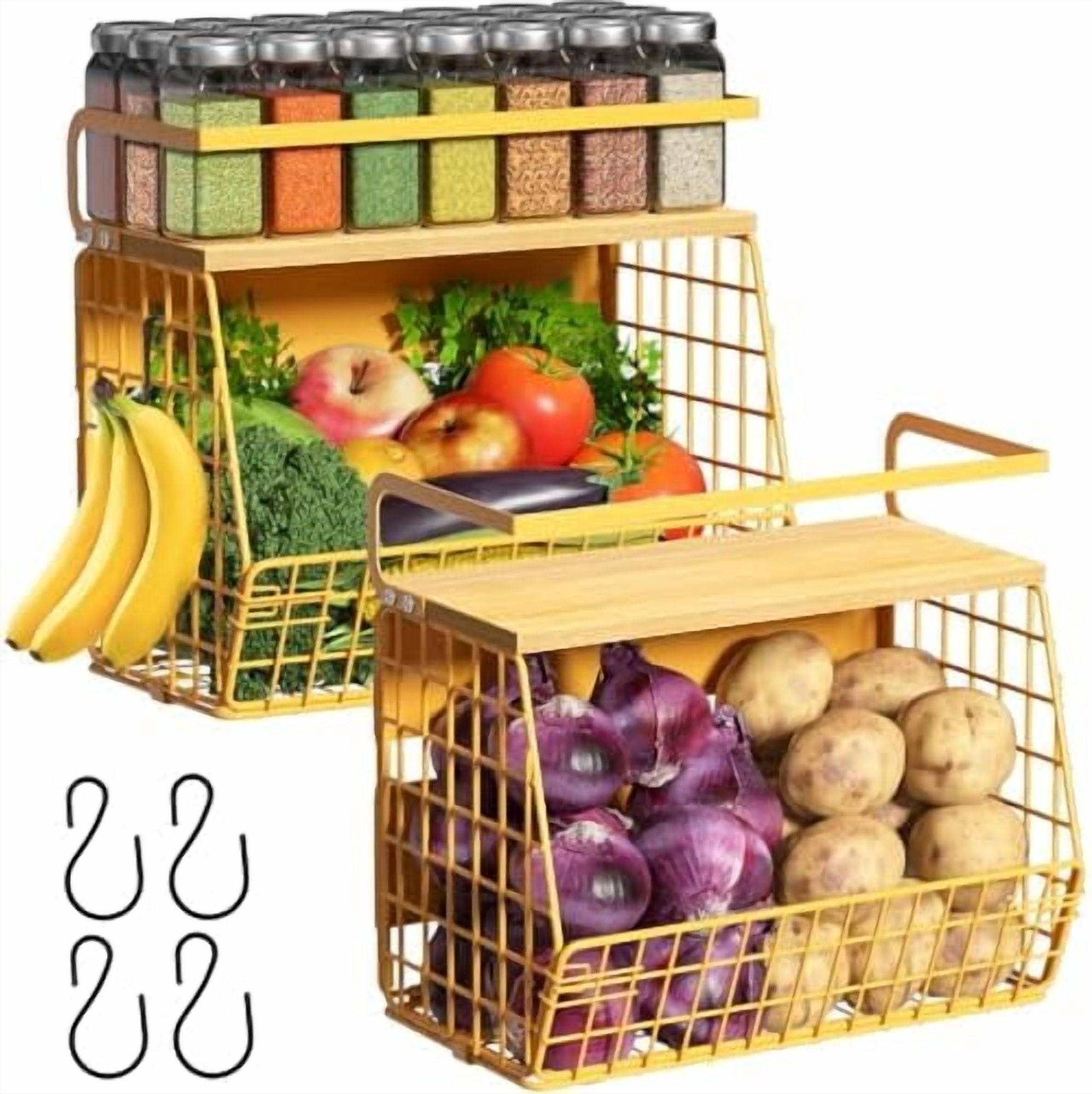 Magnetic Shelf for Fridge with Wood Lid, Fruit Potato and Onion Storage ...