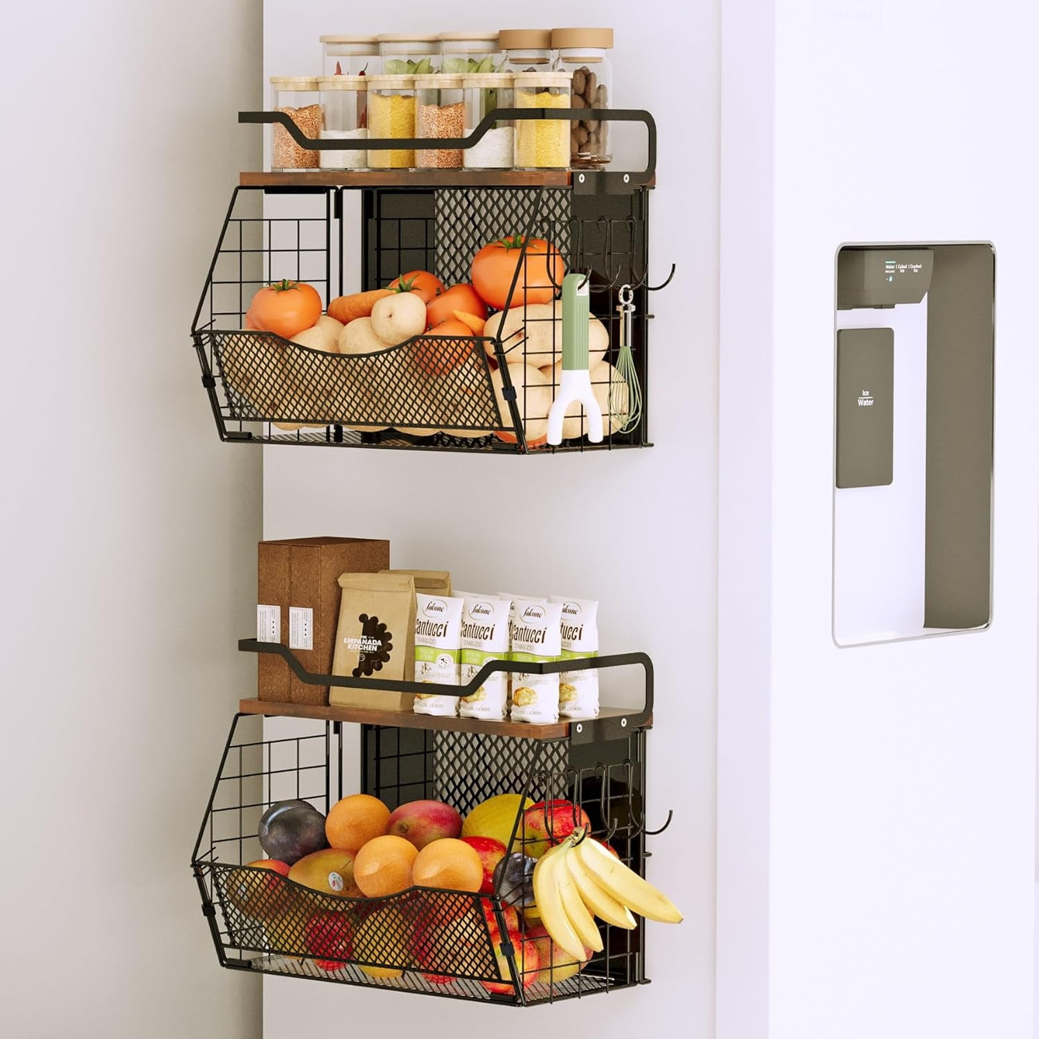 Magnetic Shelf for Fridge with Wood Lid, Large Capacity Magnetic Spice ...