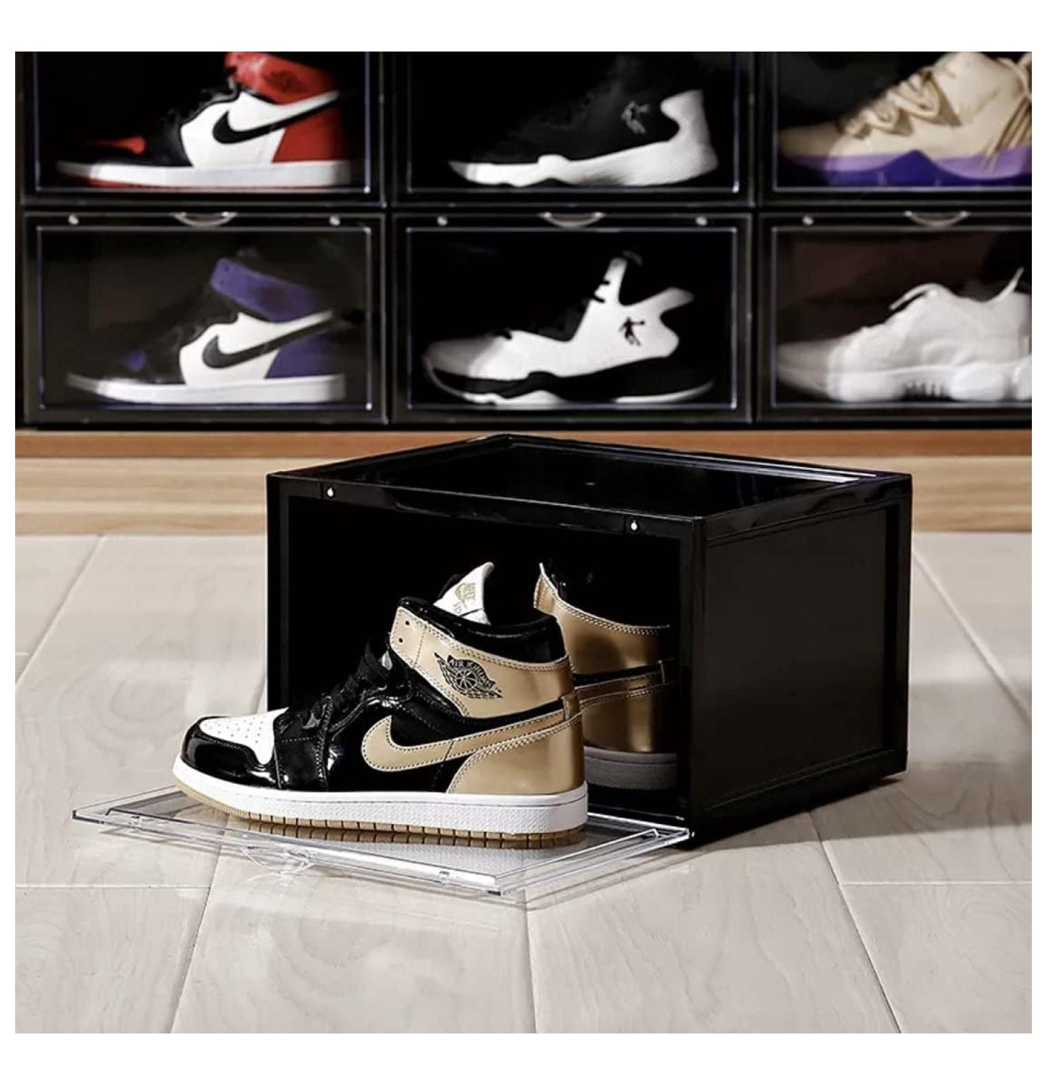 Magnetic Shoe Storage Box Drop Side/Front Sneaker Case Stackable ...