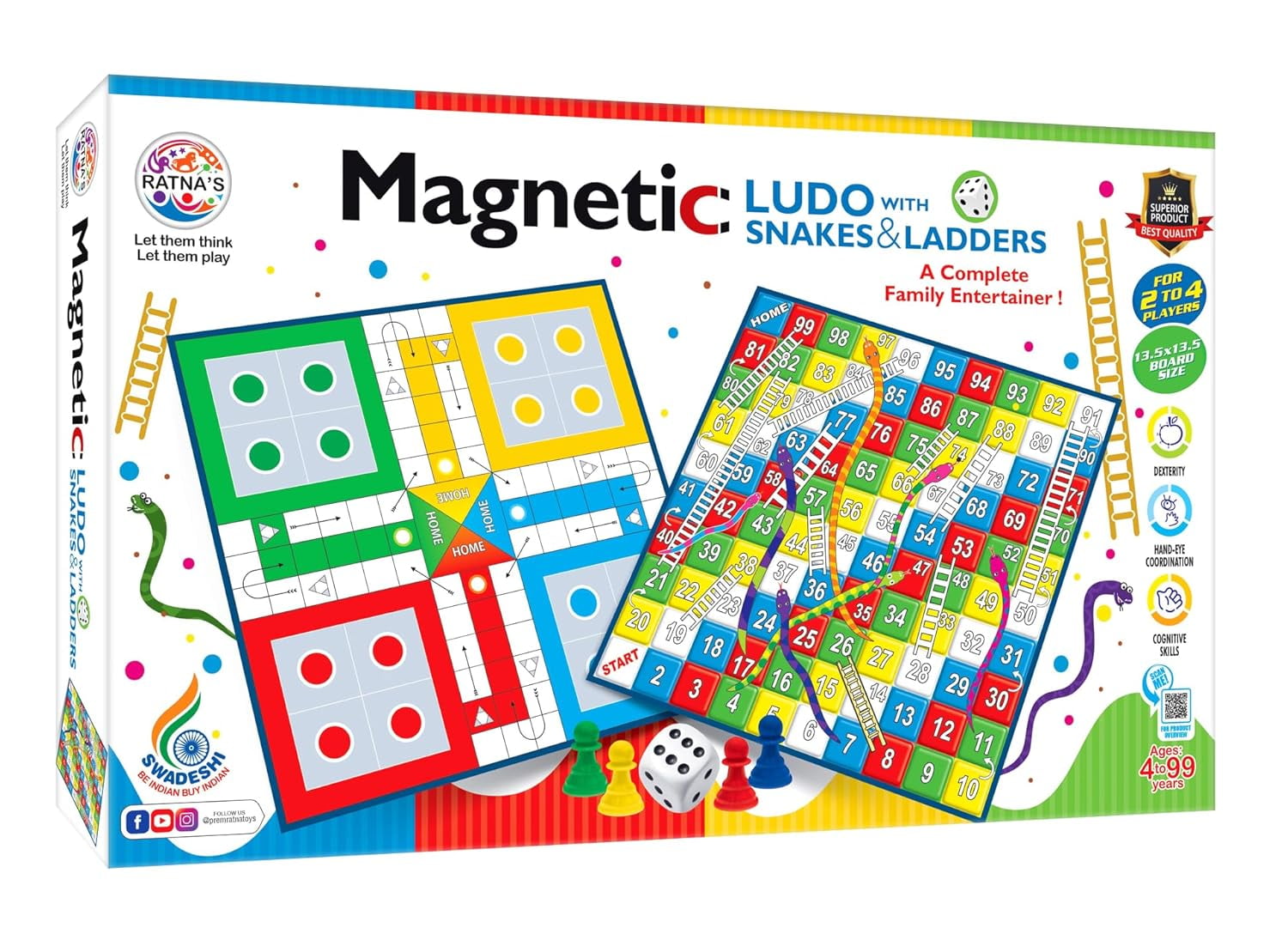 Magnetic Snakes & Ladders With Ludo Board Game For Kids And Family Fun ...