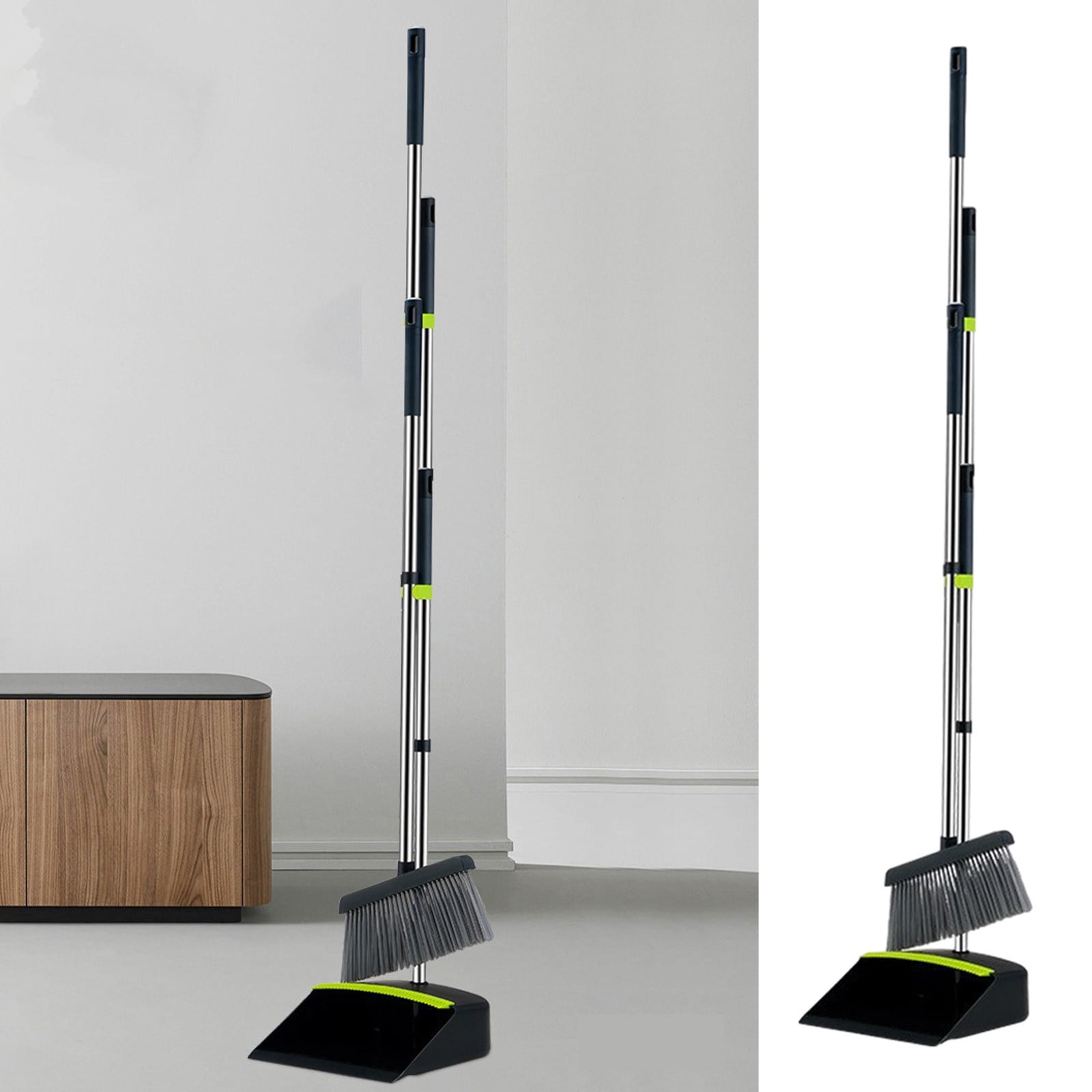 Magnetic Snap Broom and Dustpan Set, Self-cleaning Teeth and Scraper ...