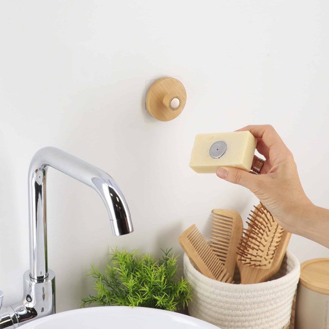 Magnetic Soap Holder Bamboo Wall Mounted Adhesive - Walmart.com