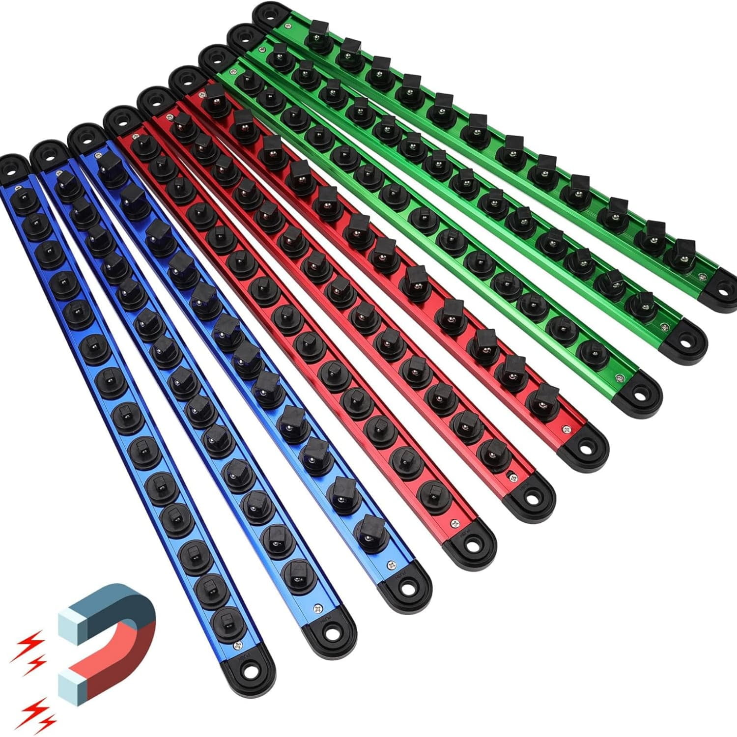Magnetic Socket Holder Organizer Set: 9-Piece Detachable 1/4, 3/8, 1/2 ...