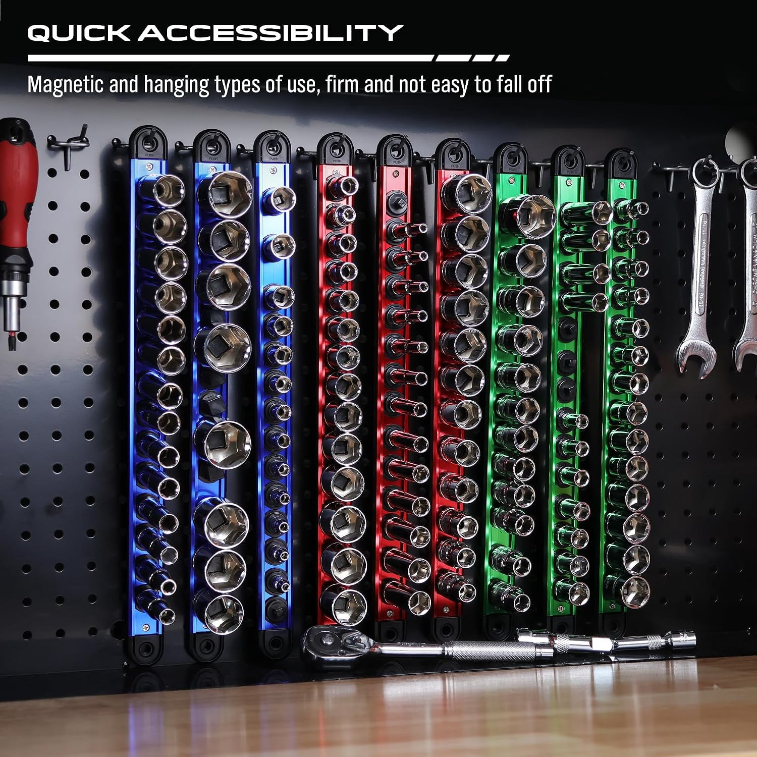 Magnetic Socket Organizer 9-Piece Set, 9-Piece Detachable 1/4, 3/8, 1/2 ...