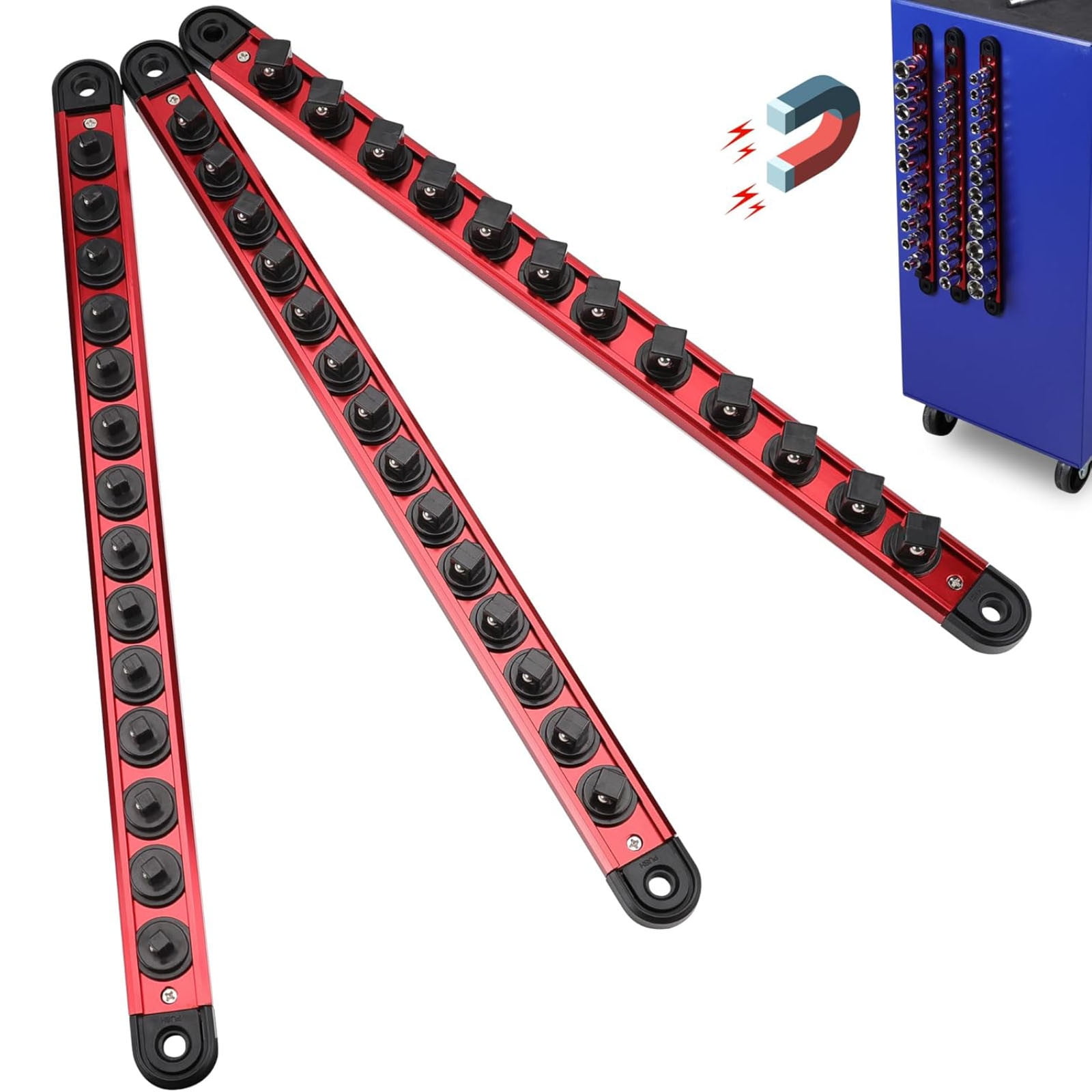 Magnetic Socket Organizer Set, 1/2", 1/4" and 3/8" SAE & Metric Deep ...