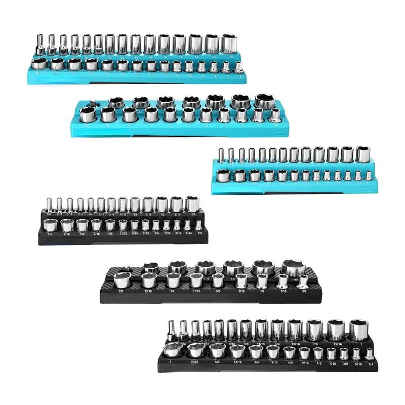 Magnetic Socket Organizer Set, 1/4", 3/8", 1/2" Drive Metric Socket ...