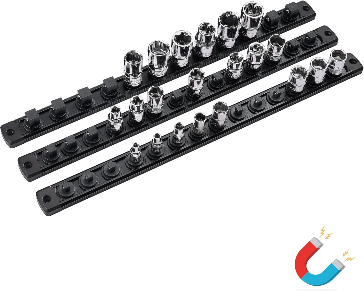 Magnetic Socket Organizer Set, 3-Piece Heavy Duty Aluminum Socket ...
